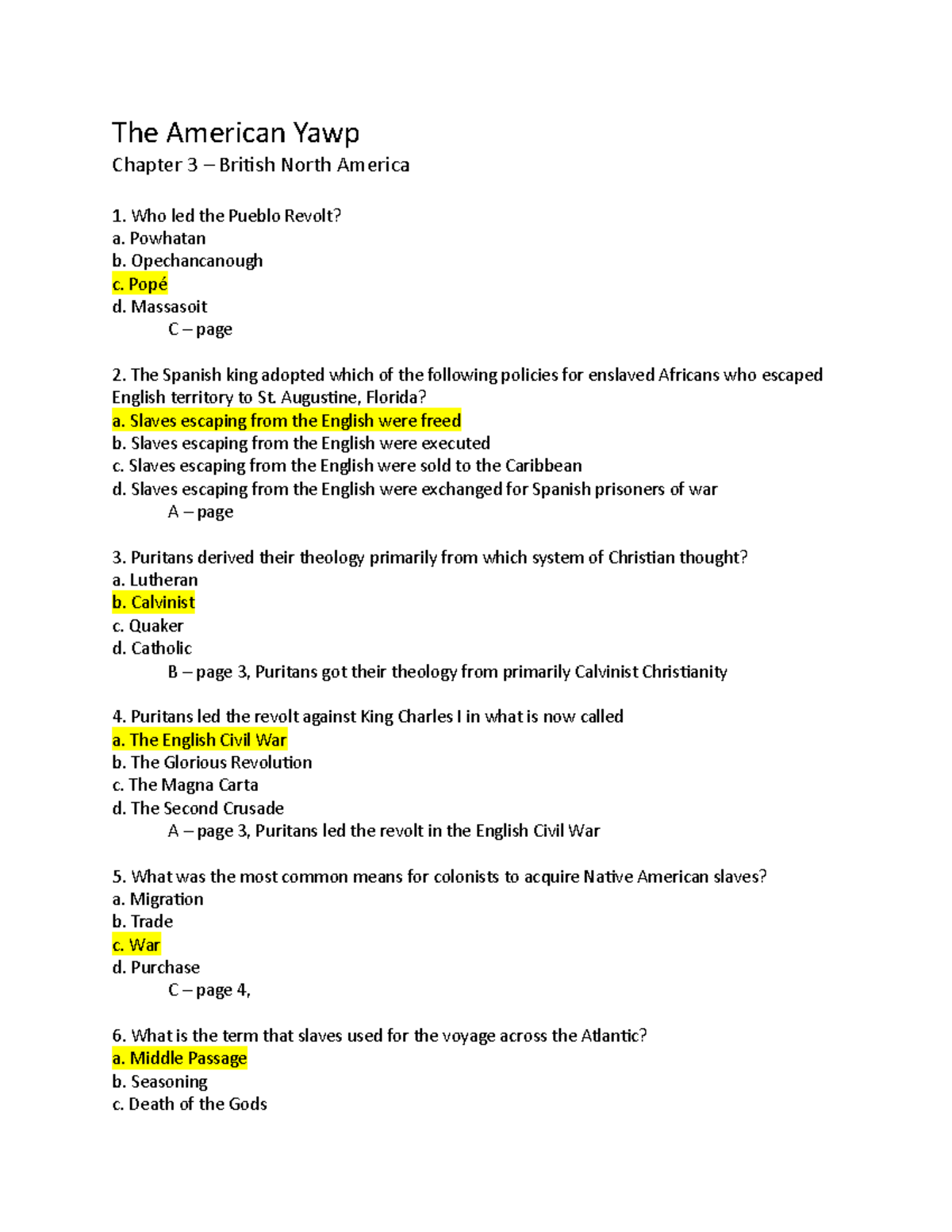 American Yawp Chapter 3: Key Concepts & Quiz Questions - Studocu