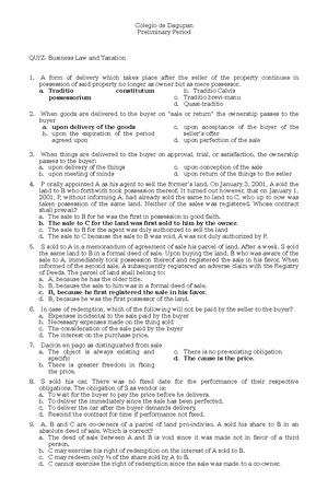 Business law : Law on Contract Quiz 1 - LAW ON CONTRACT (Q&A) QUIZ 1 A ...