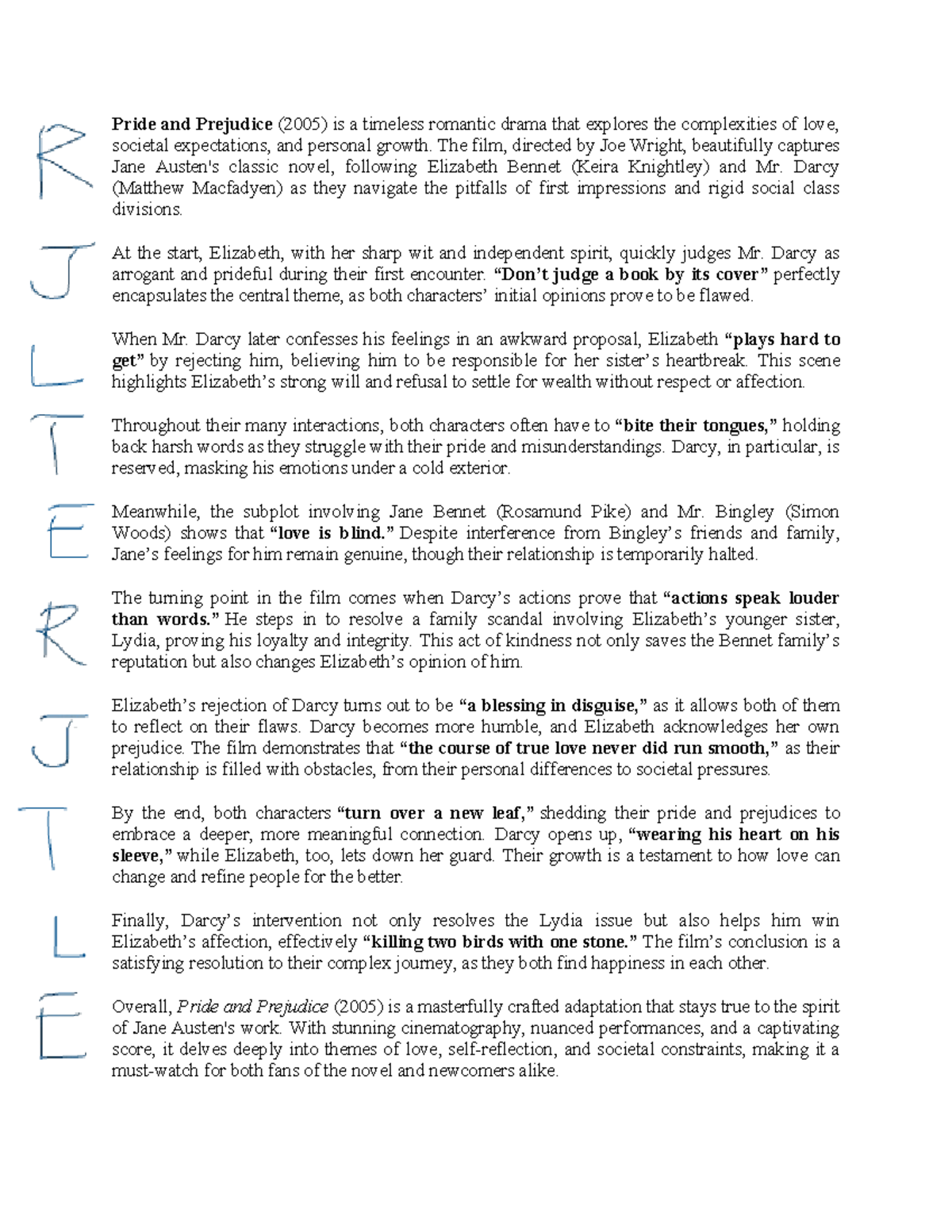 Pride and Prejudice (2005) Movie Review: Love, Growth, and Society ...