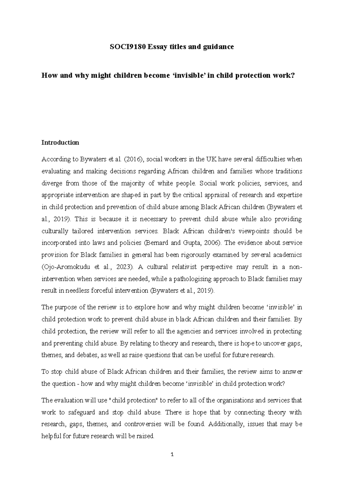 SOCI9180 Essay Guidance: Child Protection and Black African Families ...