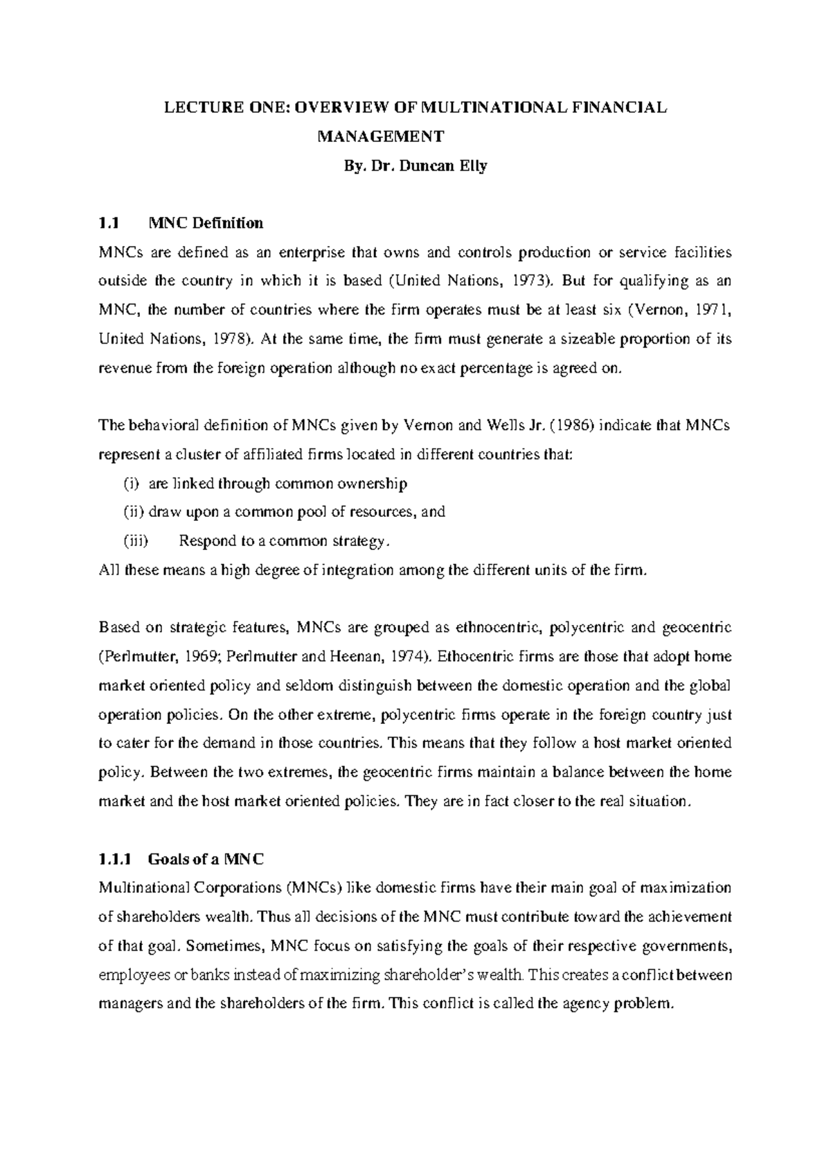 LECTURE ONE: OVERVIEW OF MULTINATIONAL FINANCIAL MANAGEMENT (MNF) - Studocu
