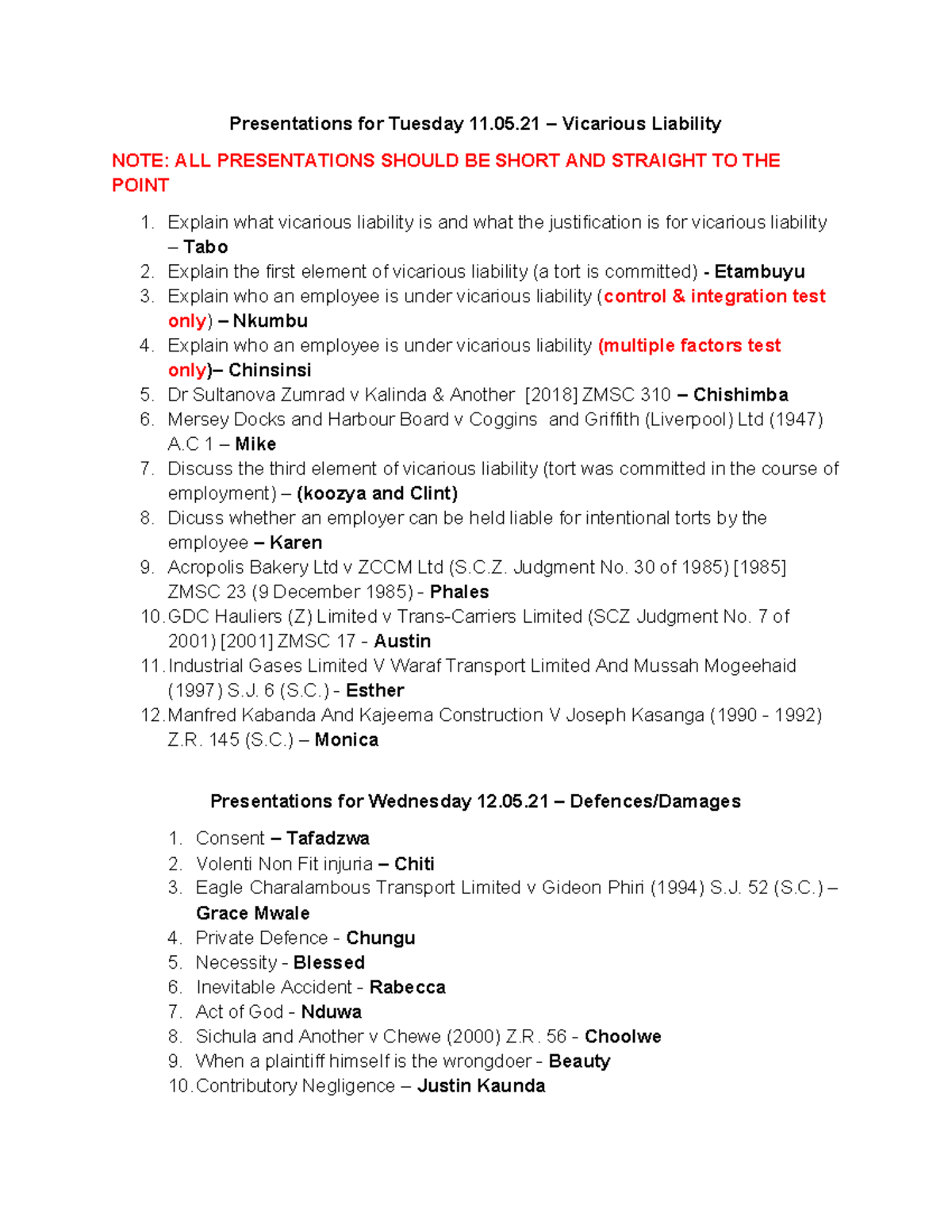 L201 FT 6 2021 1 - Vicarious Liability & Tort Law Lecture Notes - Studocu