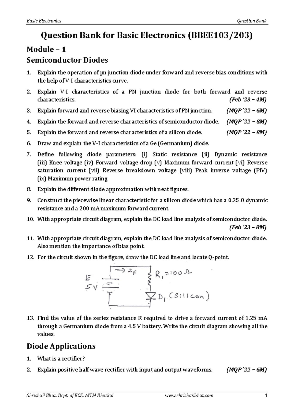 BBEE203 - Basic Electronics Question Bank: Diodes, Transistors & More - Studocu
