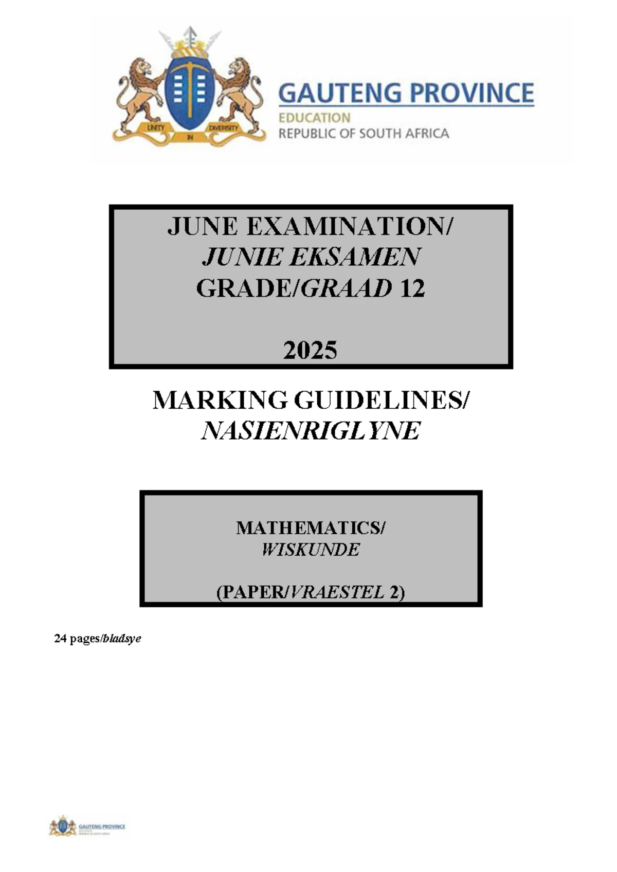JUNE EXAMINATION GR12 0625 MATHEMATICS MARKING GUIDELINES (PAPER 1) - Studocu