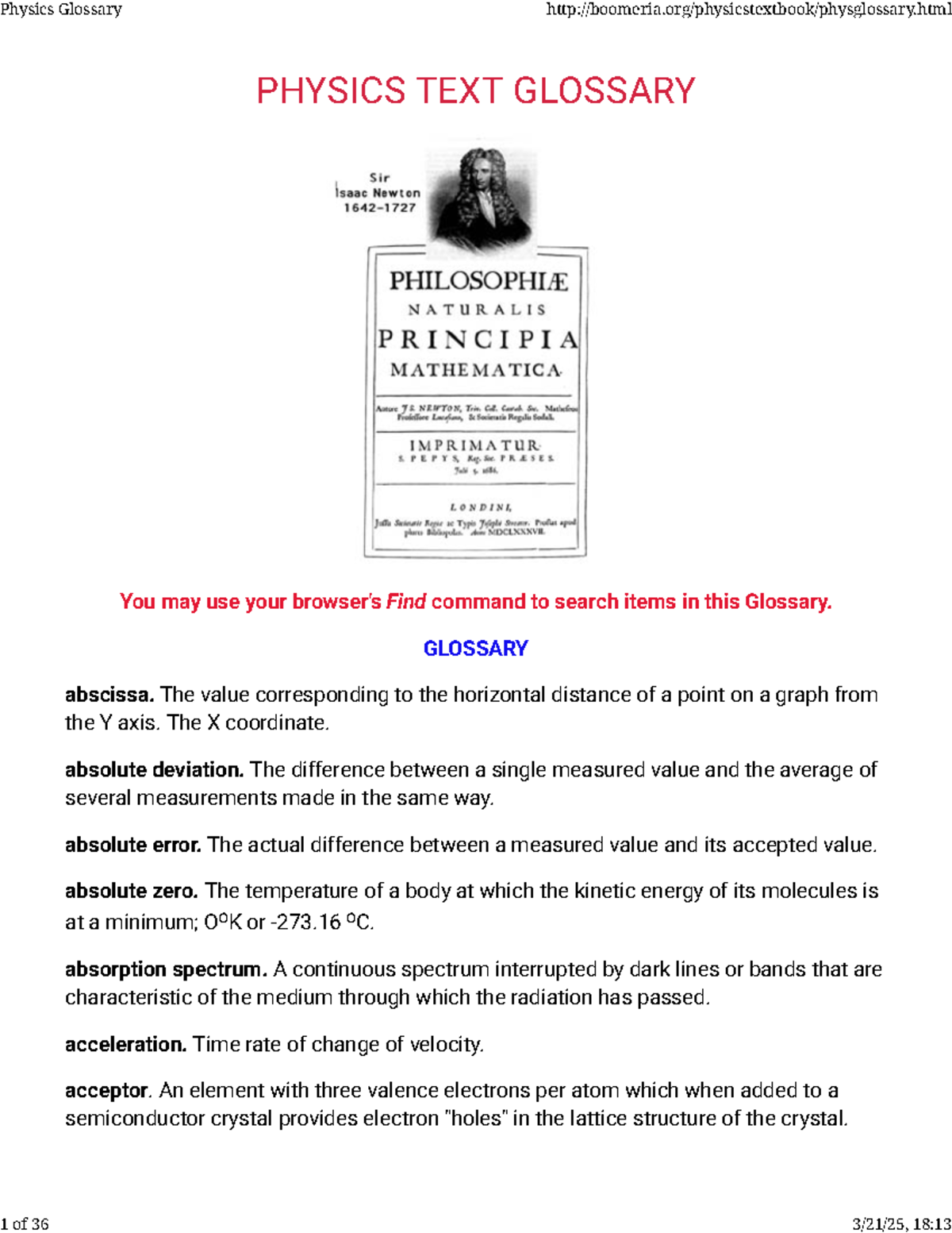 Modern Physics Glossary: Key Terms and Definitions for PHYSICS - Studocu