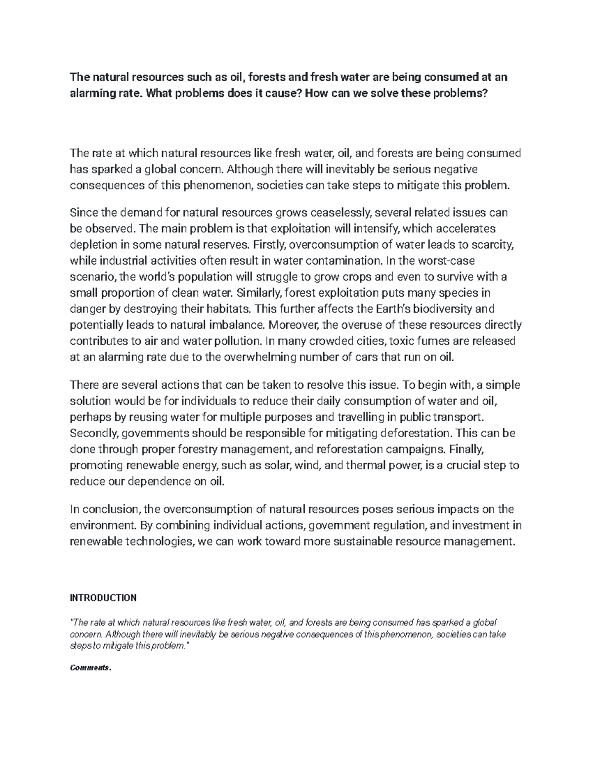 Sensitive Issues 2: The Alarming Consumption of Natural Resources - Studocu