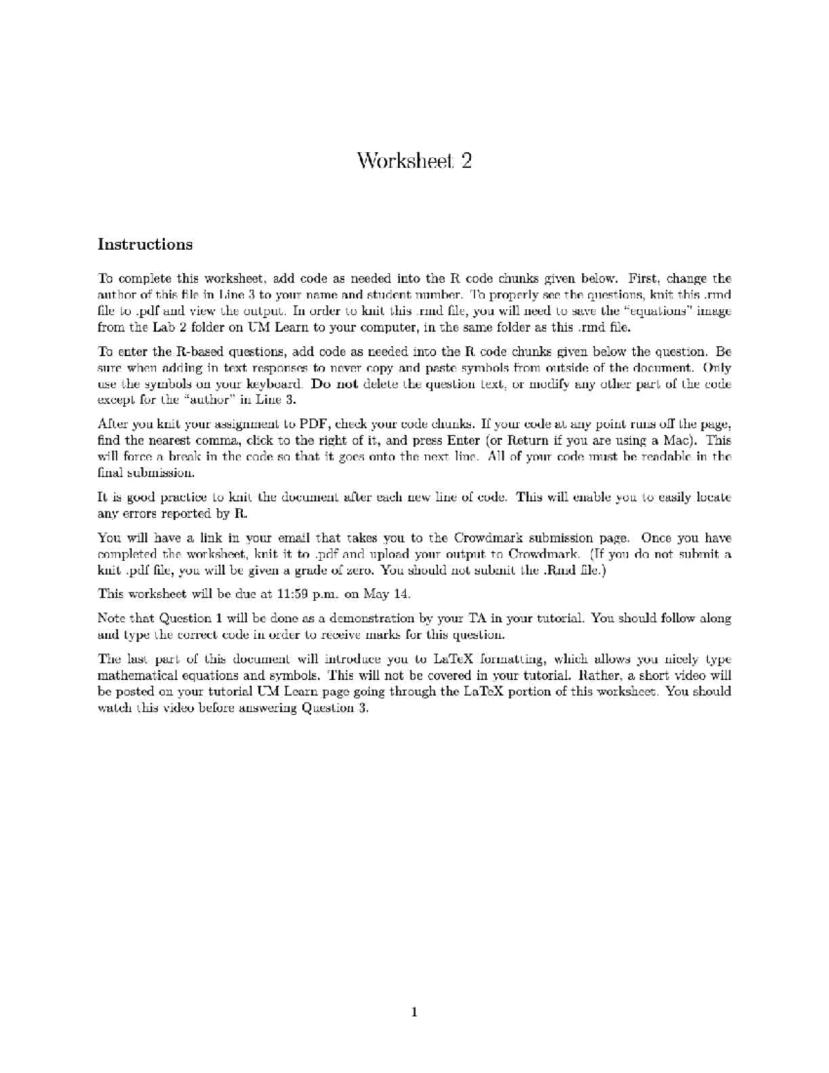 Worksheet 2 Instructions for STAT1000 - R Code and TeX Formatting - Studocu