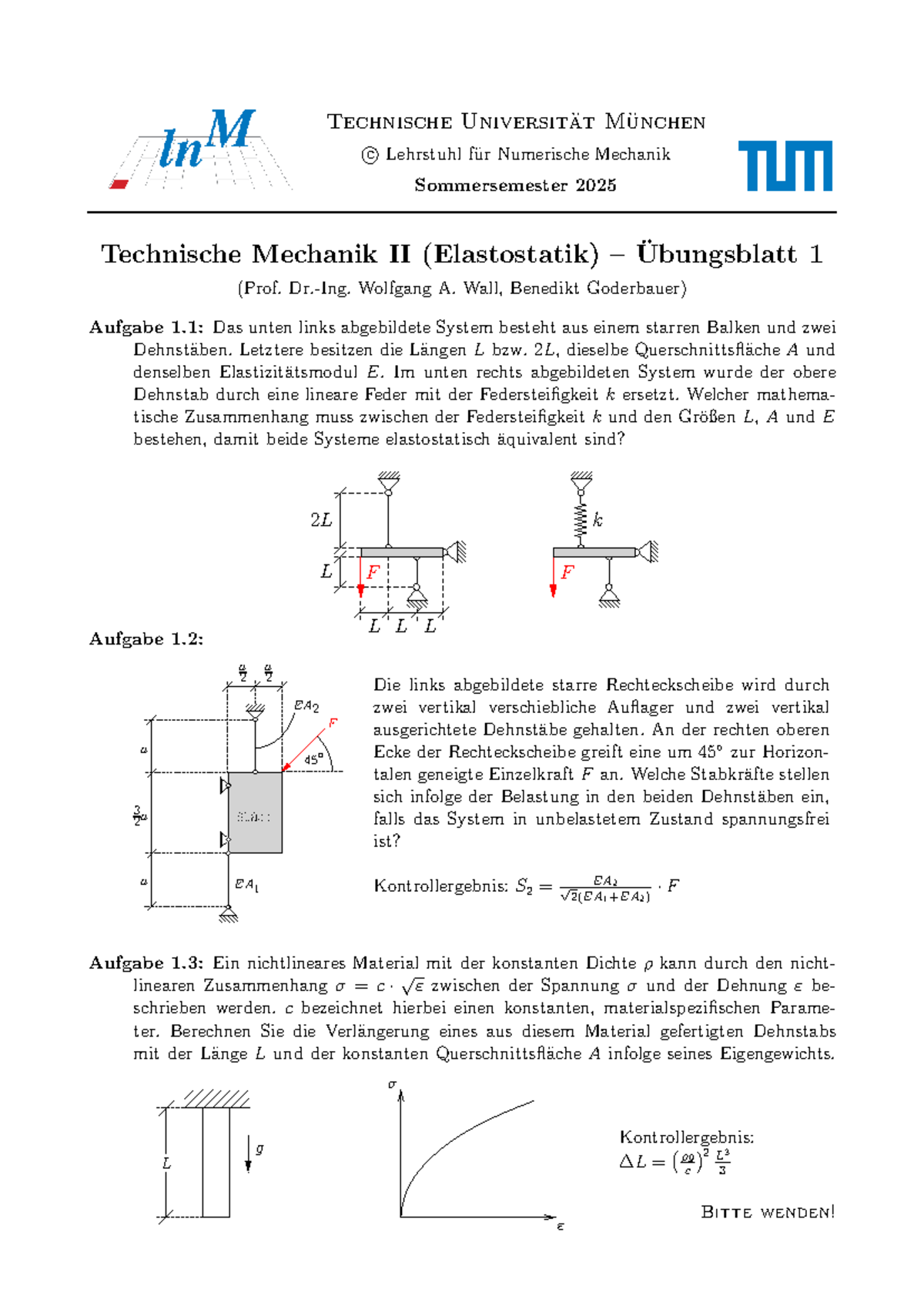Uebungsblatt 01: Elastostatik in Technische Mechanik II (TM II) SS 2025 ...