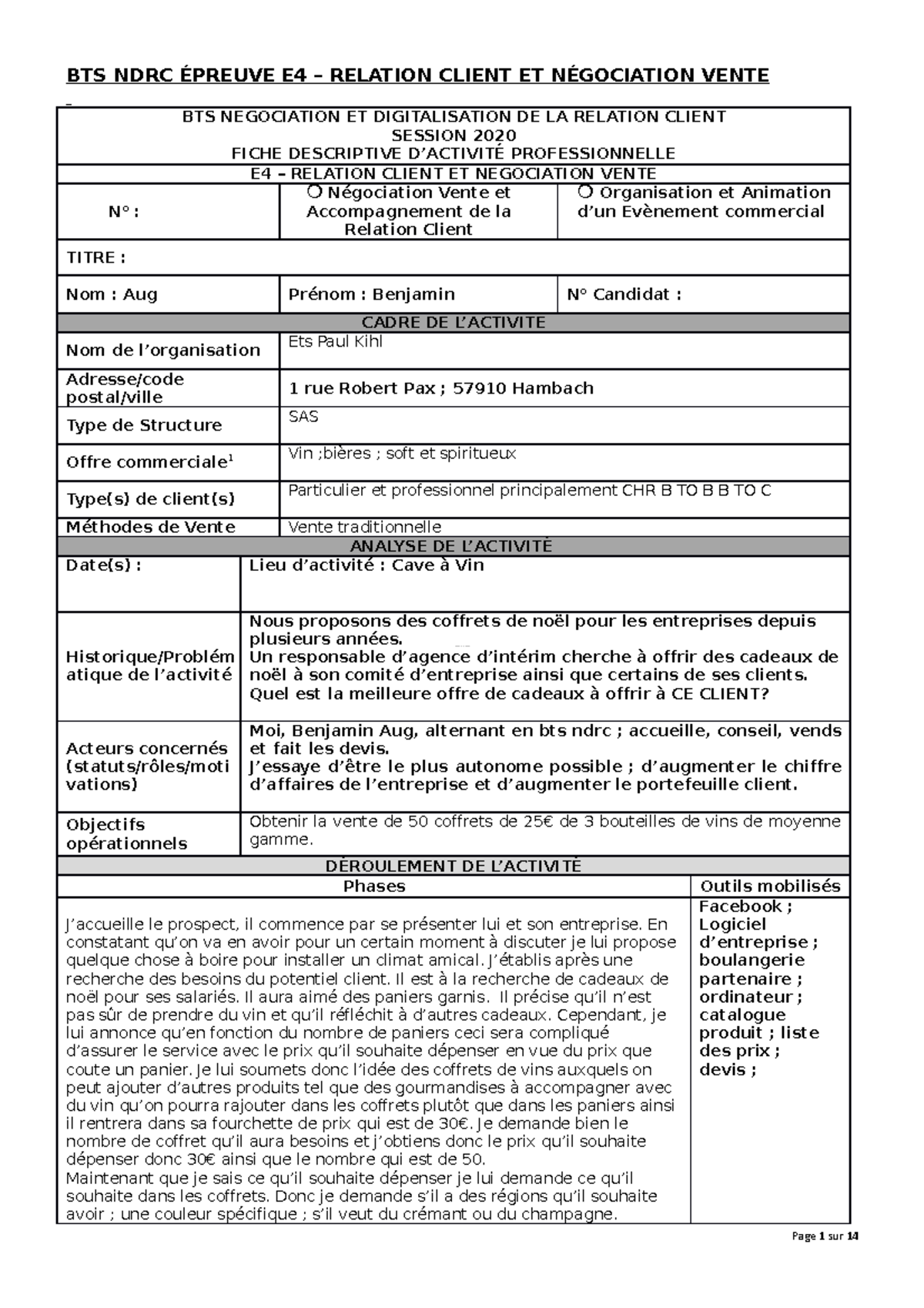 BTS NDRC E4 & E6: Fiches de Négociation Client et Animation de Réseau 2020 - Studocu