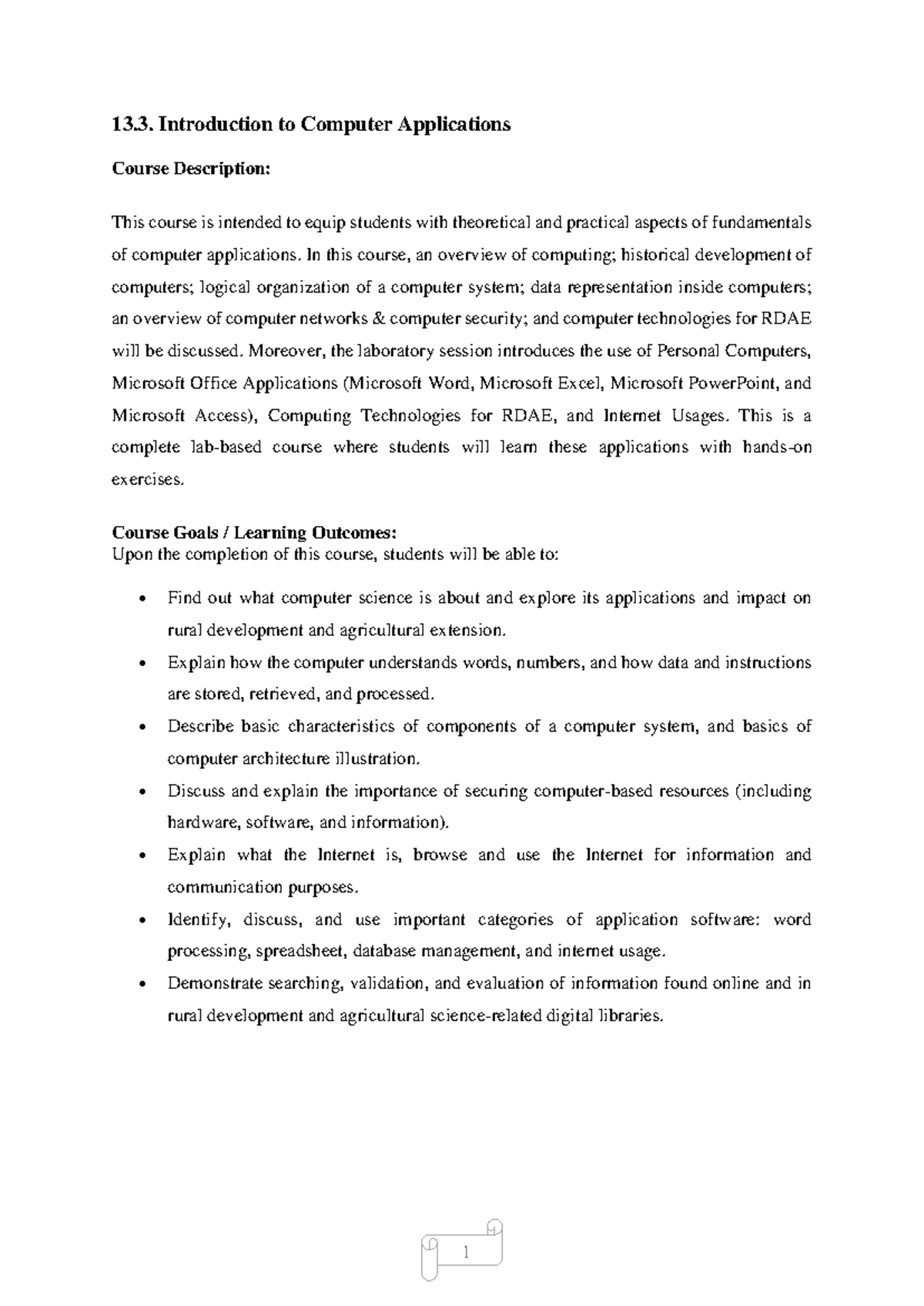 CoSc 231: Intro to Computer Applications Course Outline for RDAE - Studocu