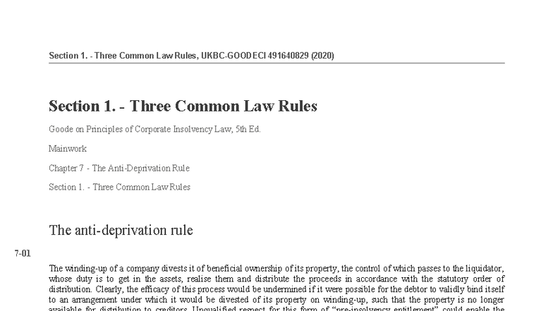 Section 1: Three Common Law Rules in Corporate Insolvency Law ...