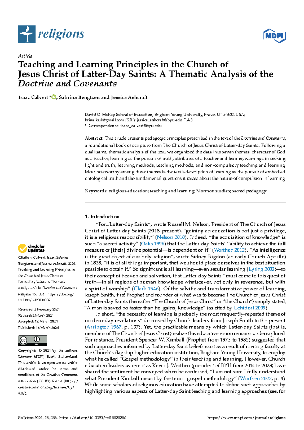 Teaching and Learning Principles in the Doctrine and Covenants (REL ...