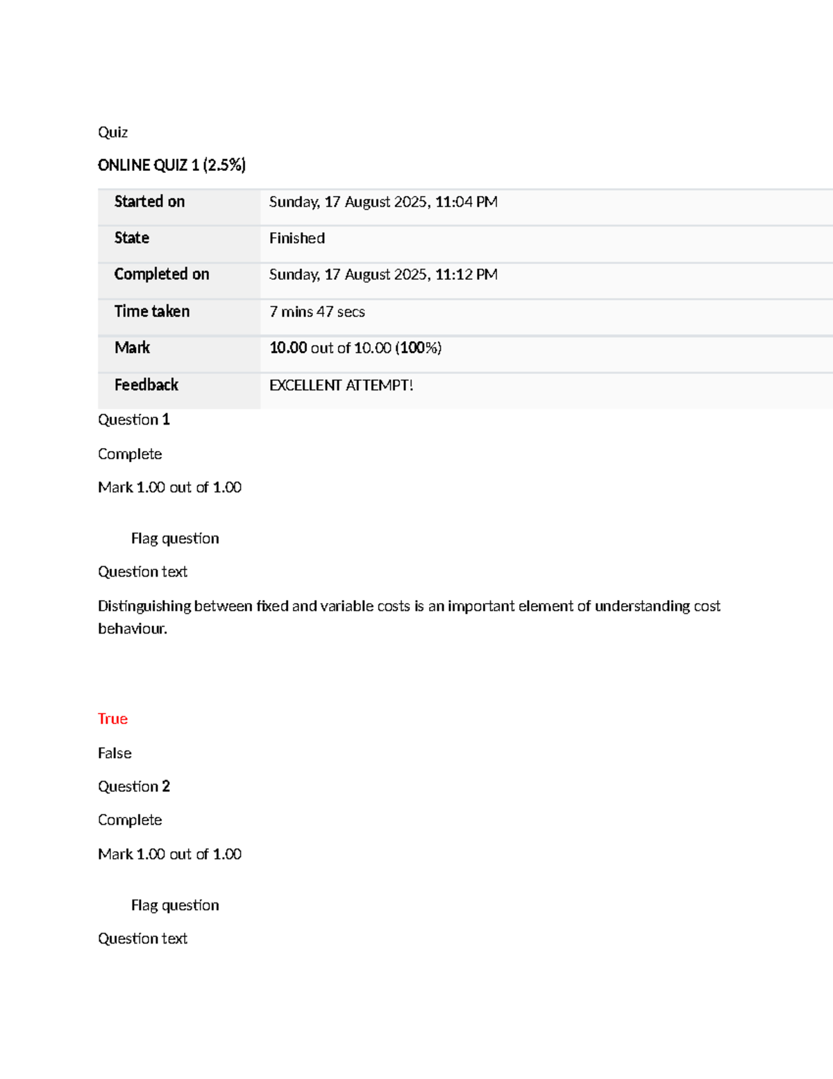 Quiz 1: Cost Behavior & Process Costing Insights (Course Code) - Studocu
