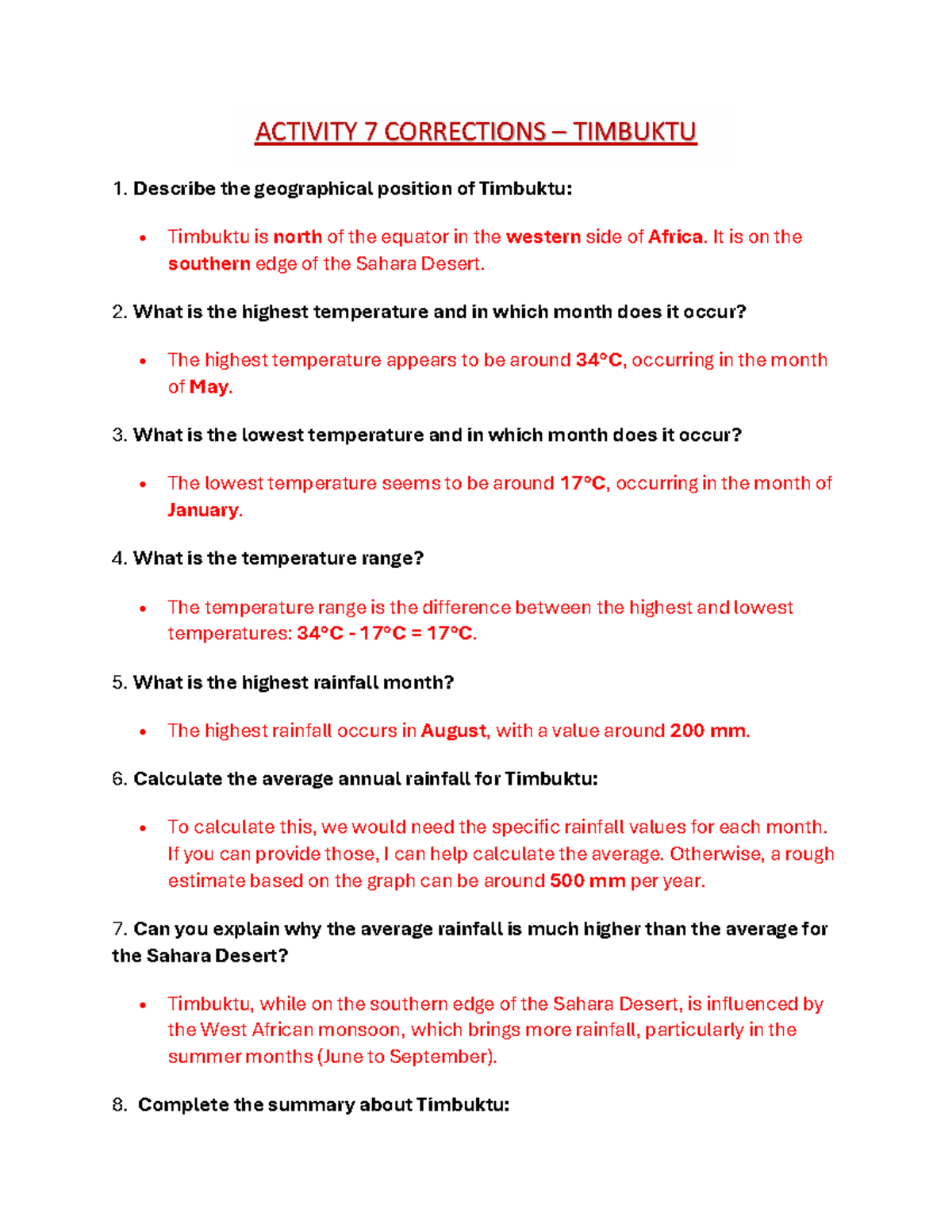ACTIVITY 7: CLIMATE ANALYSIS OF TIMBUKTU - Studocu