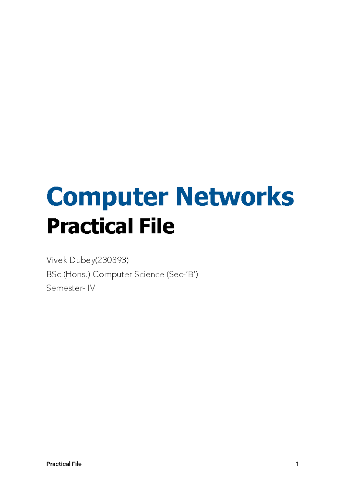 Computer Networks Practical File (BSc. CS IV) - Practical Exercises and ...