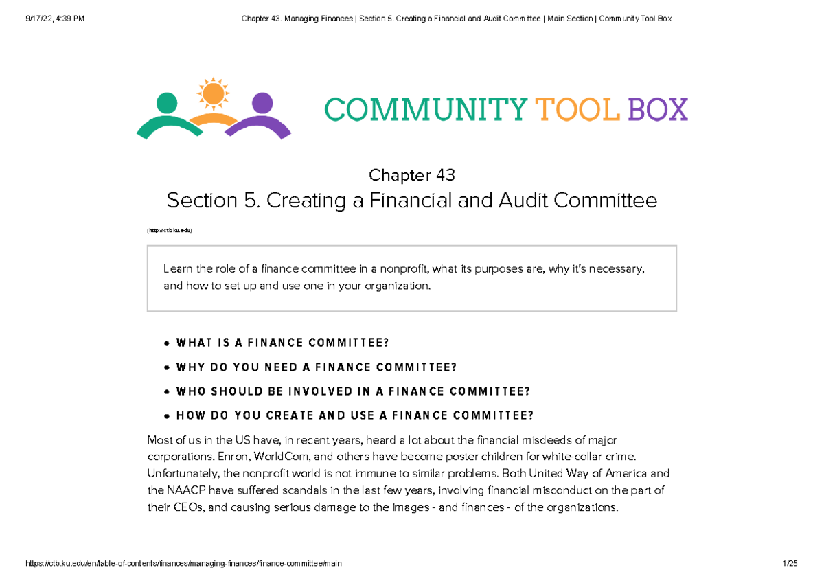 Managing Finances: Creating a Financial & Audit Committee (Ch. 43 ...