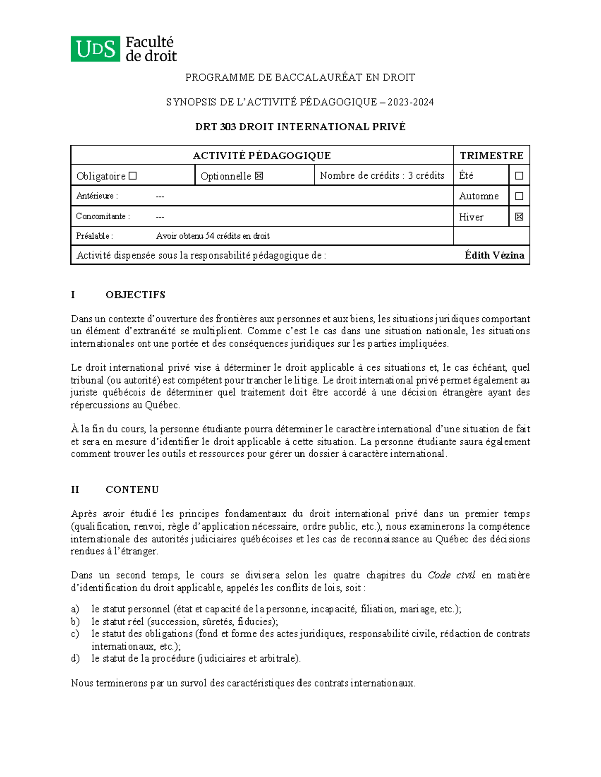 H2024-DRT303-Vezina - Plan de cours - PROGRAMME DE BACCALAURÉAT EN ...