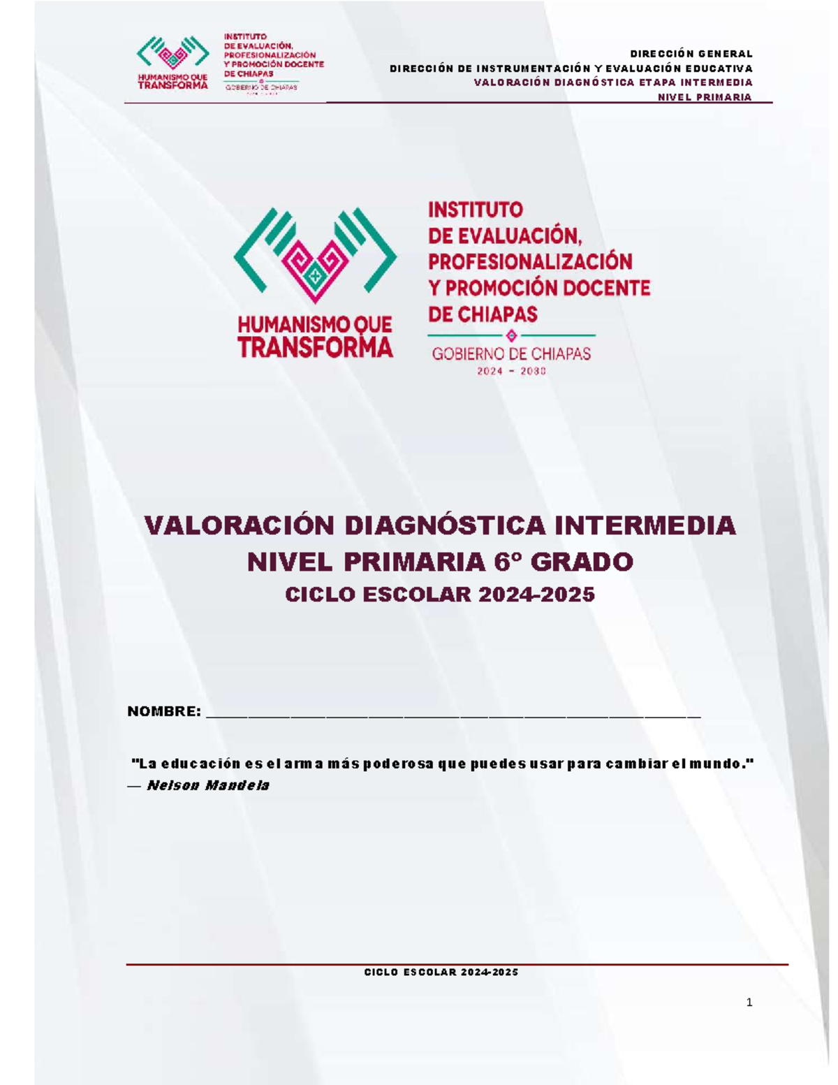 Valoración Diagnóstica Intermedia 6º Grado Primaria - Ciclo Escolar ...