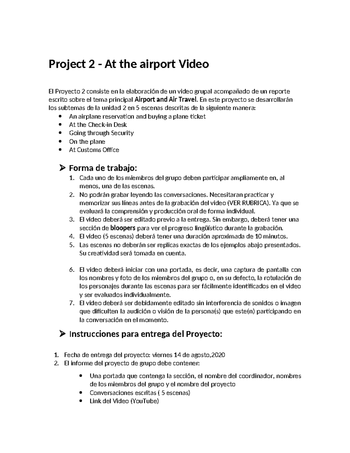 Proyecto 2: Video sobre el Aeropuerto y Viajes Aéreos - Studocu
