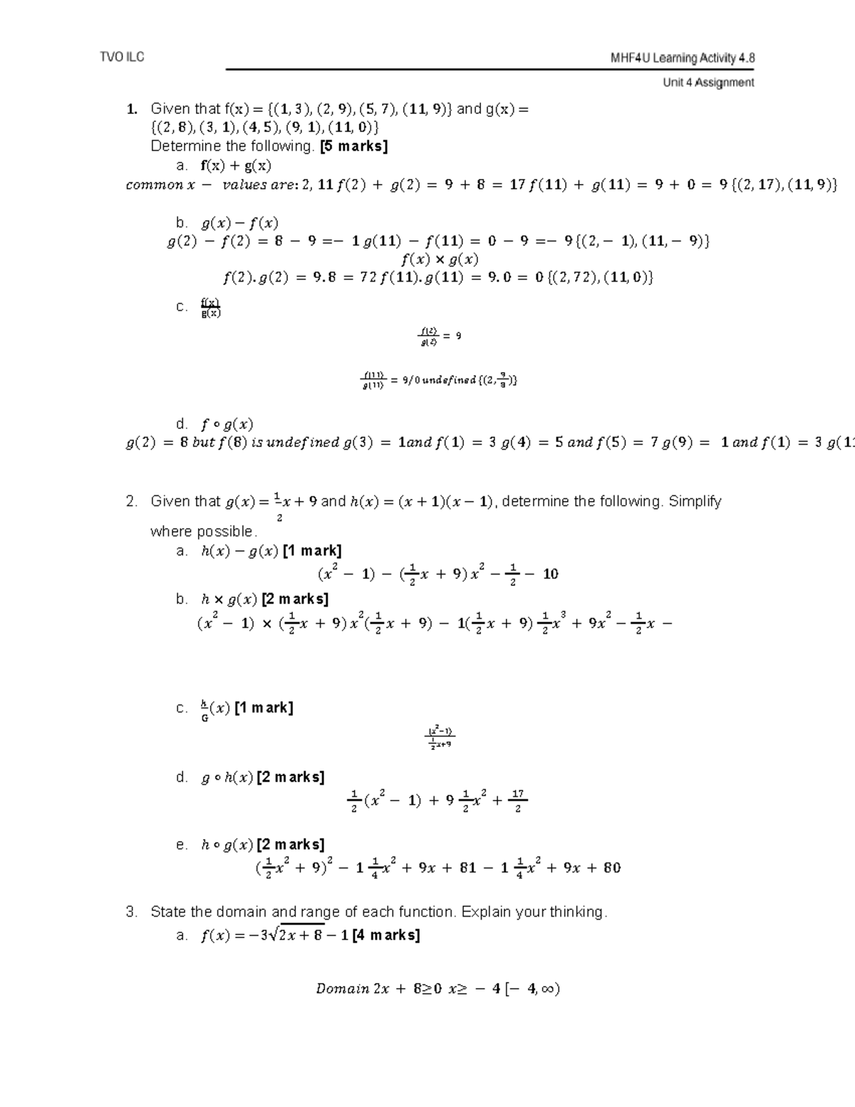 Unit 4 - Functions and Rates of Change Analysis 4U - Studocu