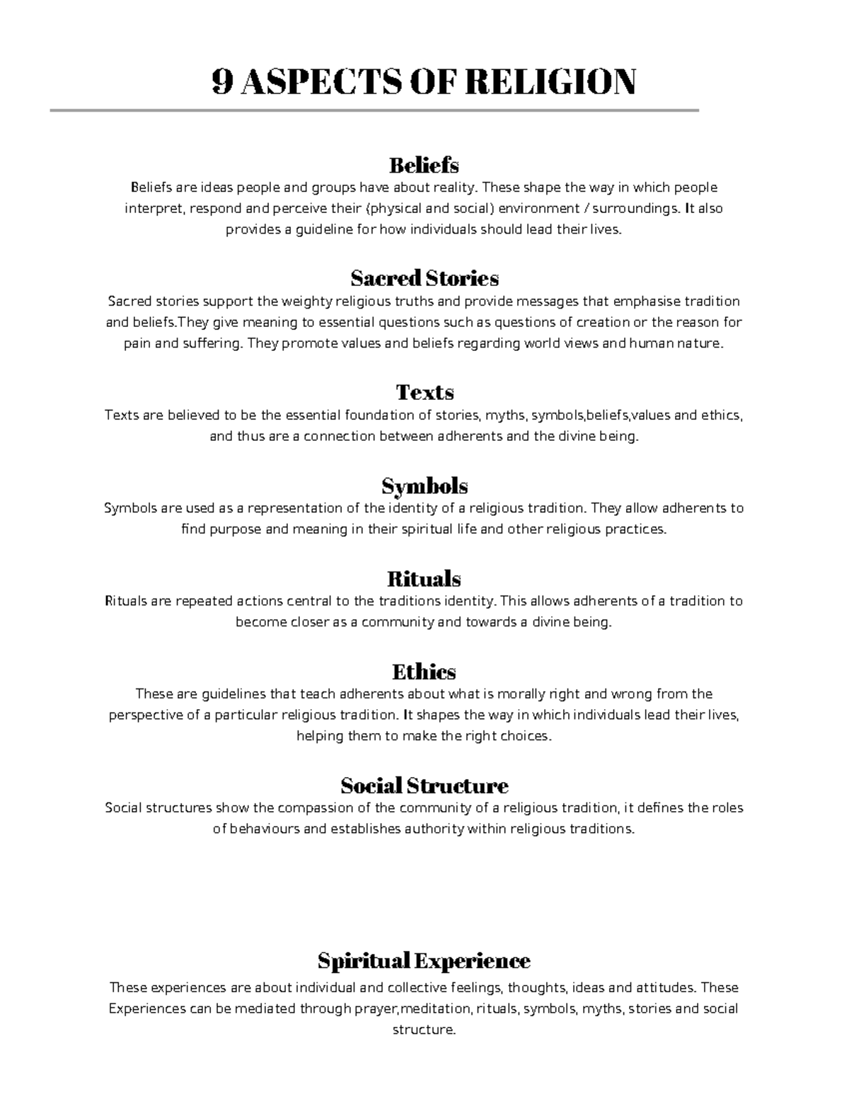 Aspects of Religion: Beliefs, Symbols, Rituals, and Ethics Overview ...
