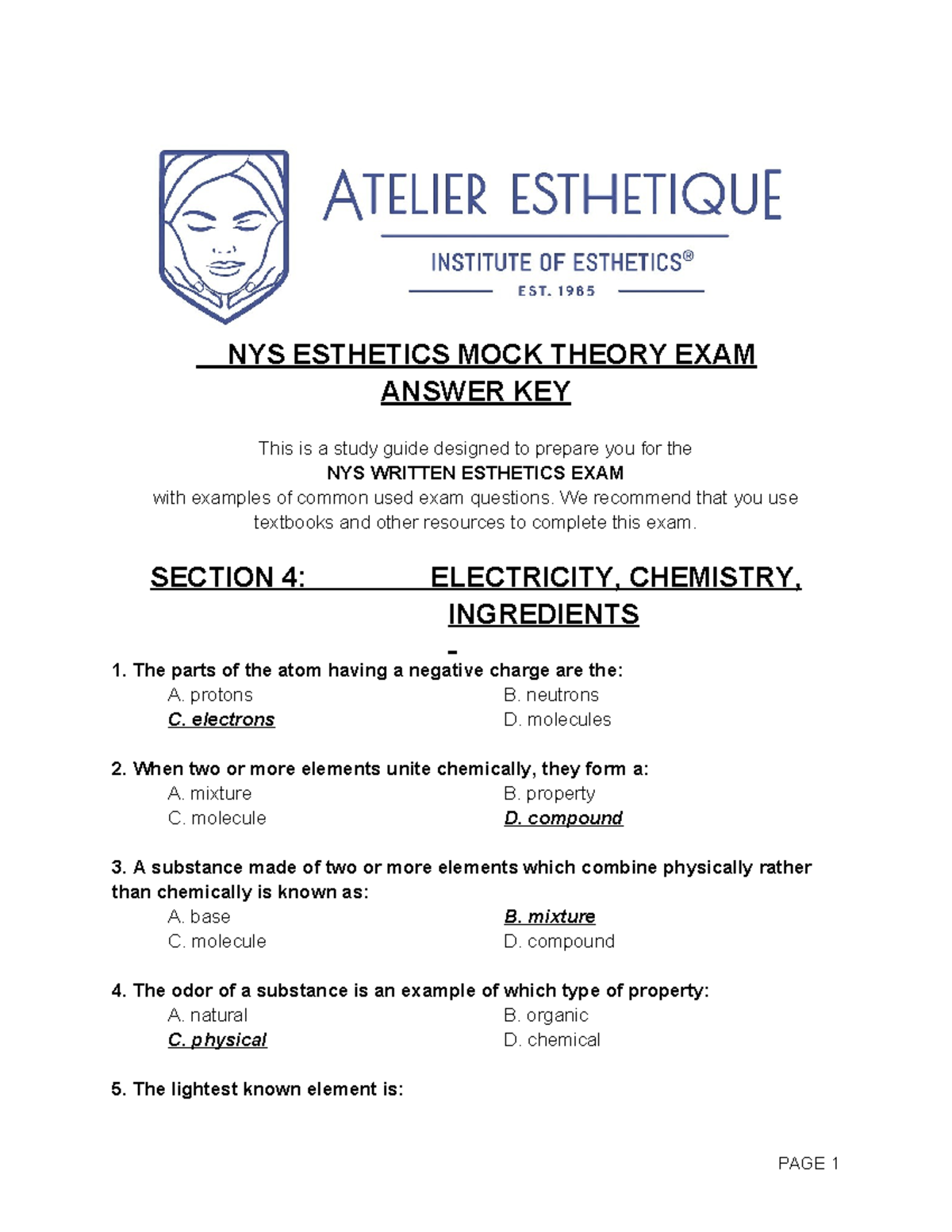 NYS ESTHETICS MOCK THEORY EXAM PREP STUDY GUIDE - Studocu