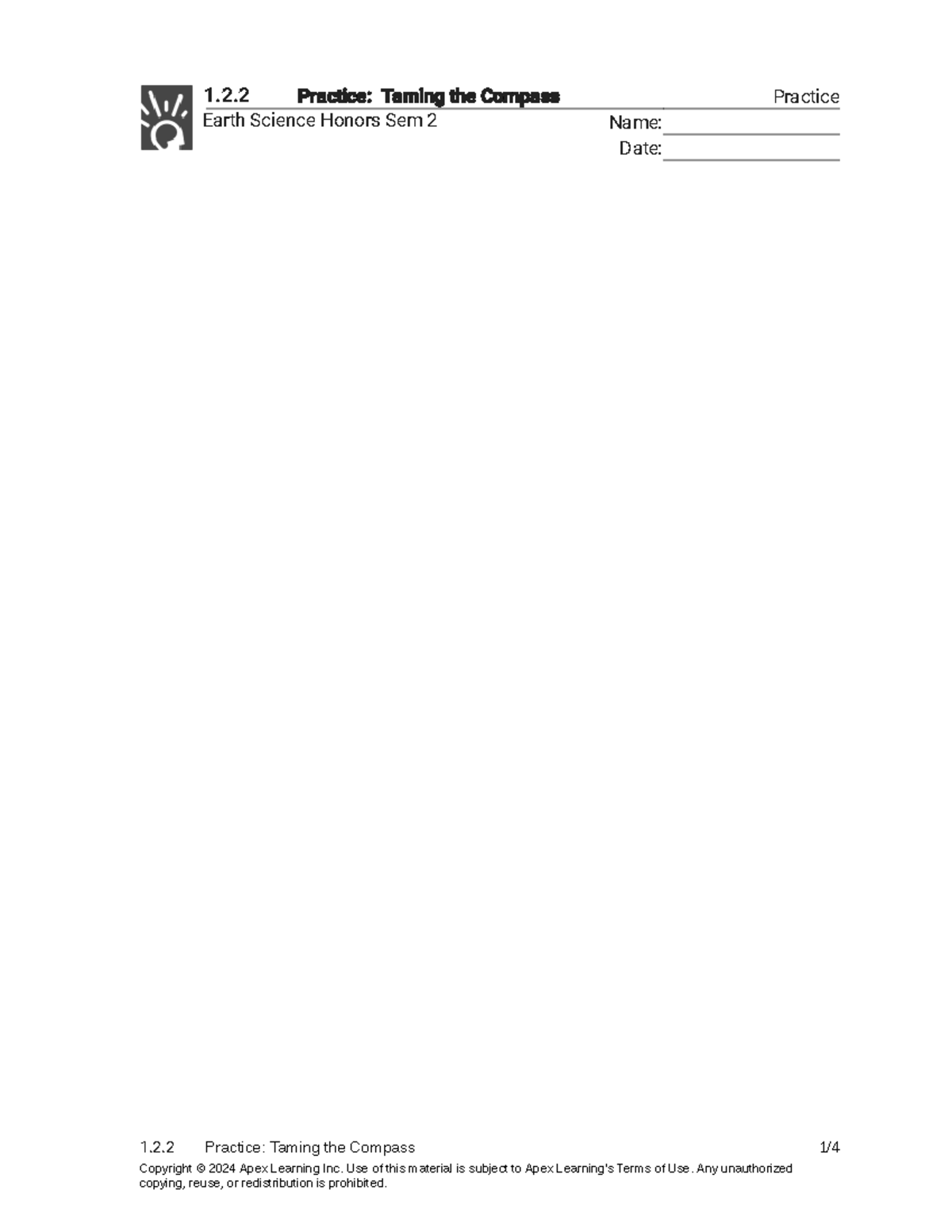 1.2.2 Practice: Taming the Compass - Earth Science Honors Sem 2 - Studocu