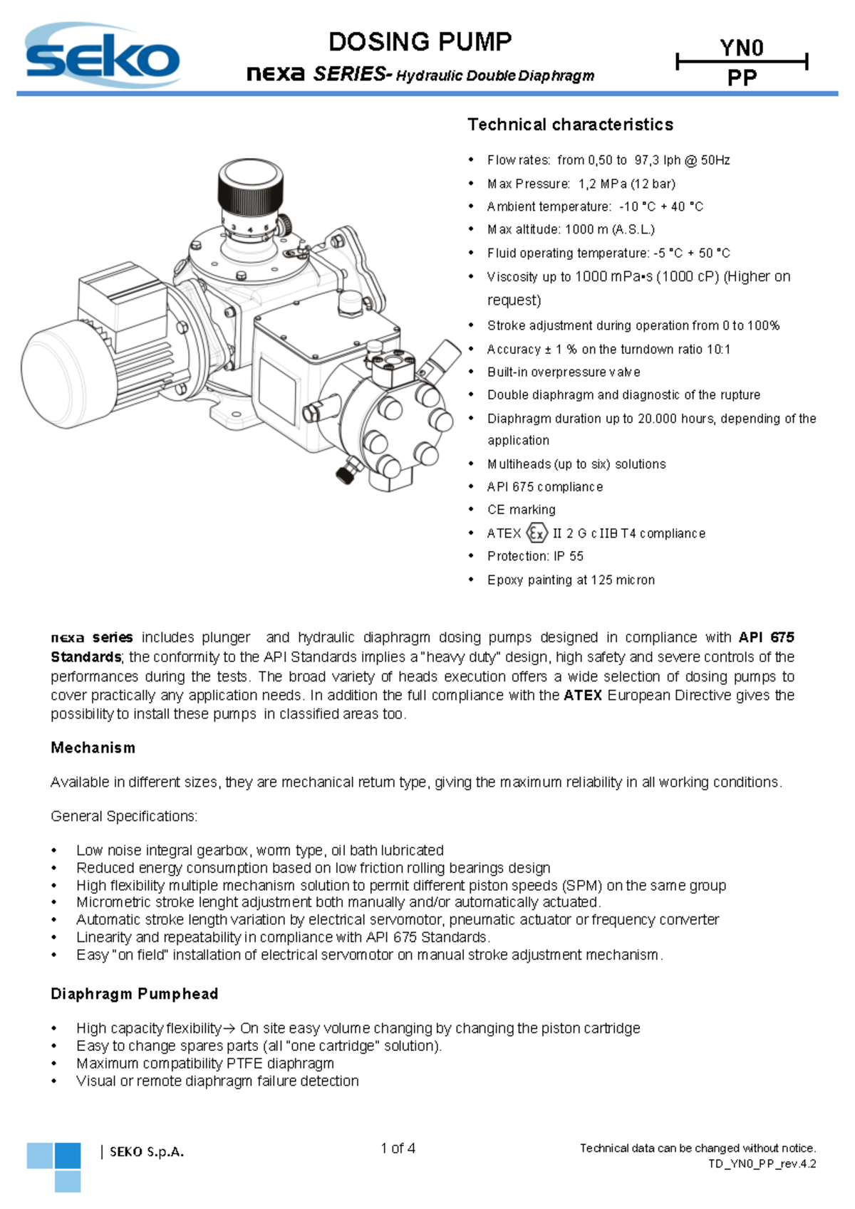 PDF Data Sheet: YN0 PP nexa SERIES Hydraulic Double Diaphragm Pumps - Studocu
