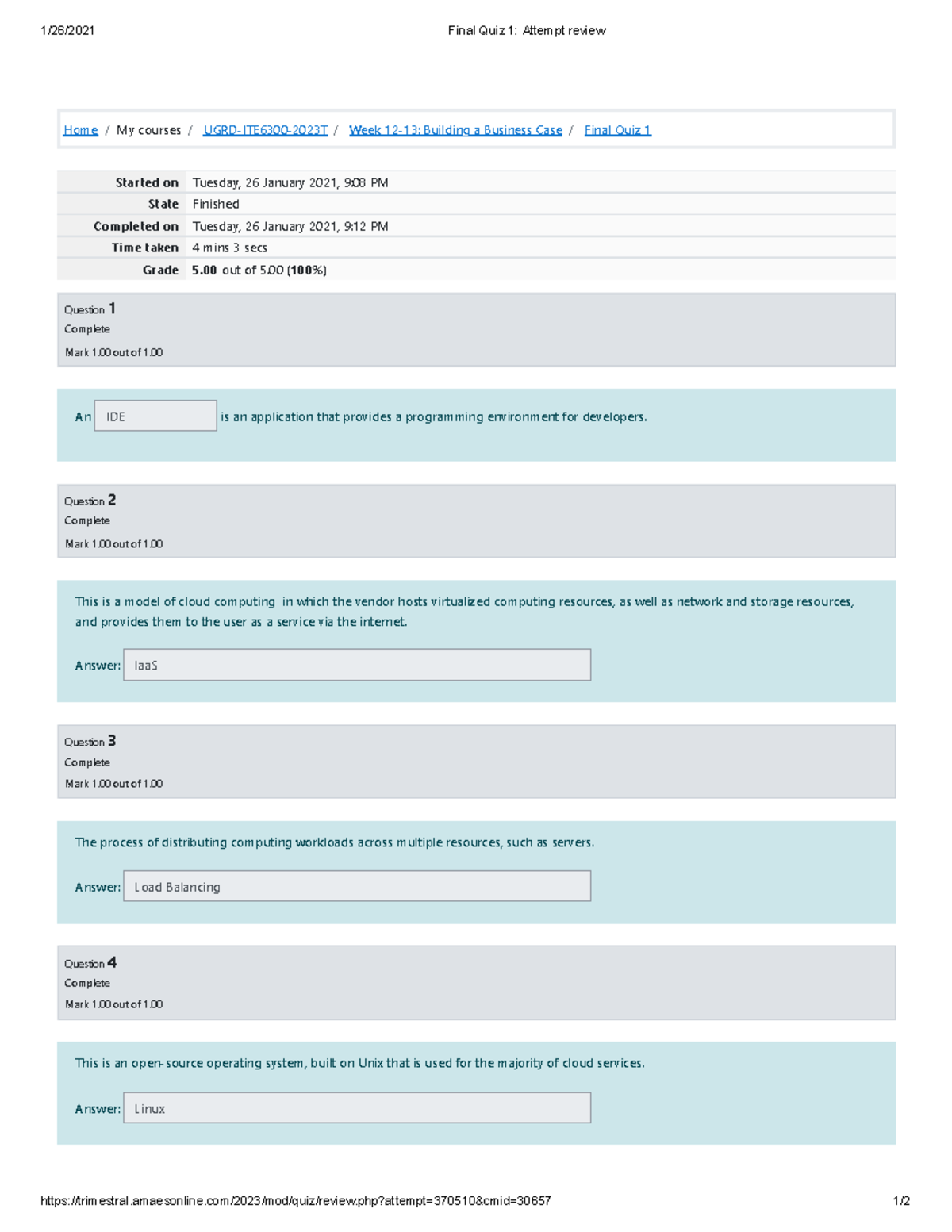 Final Quiz 1 Attempt Review - UGRD-ITE6300-2023T - Studocu