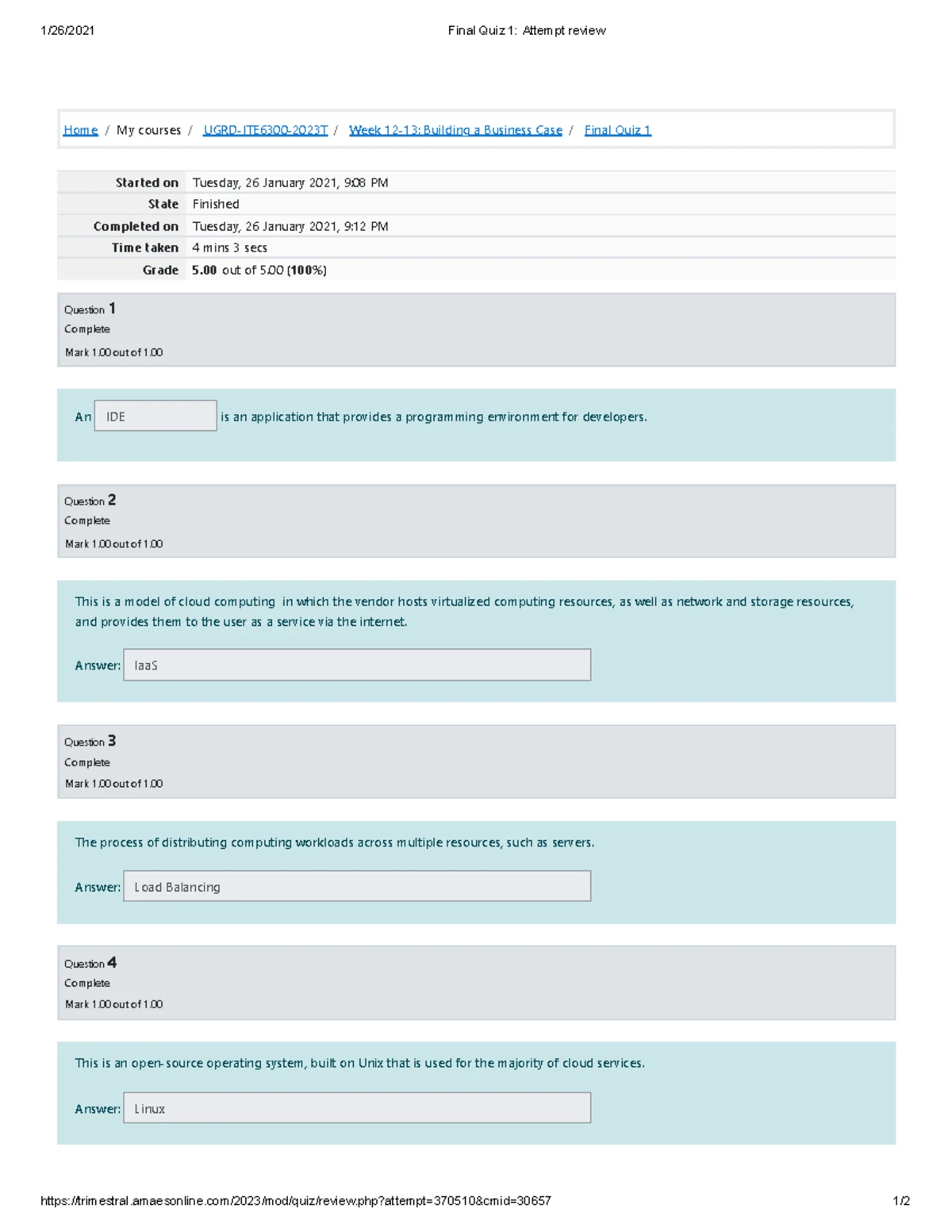 Final Exam Attempt review - 1/26/2021 Final Exam: Attempt review - Studocu
