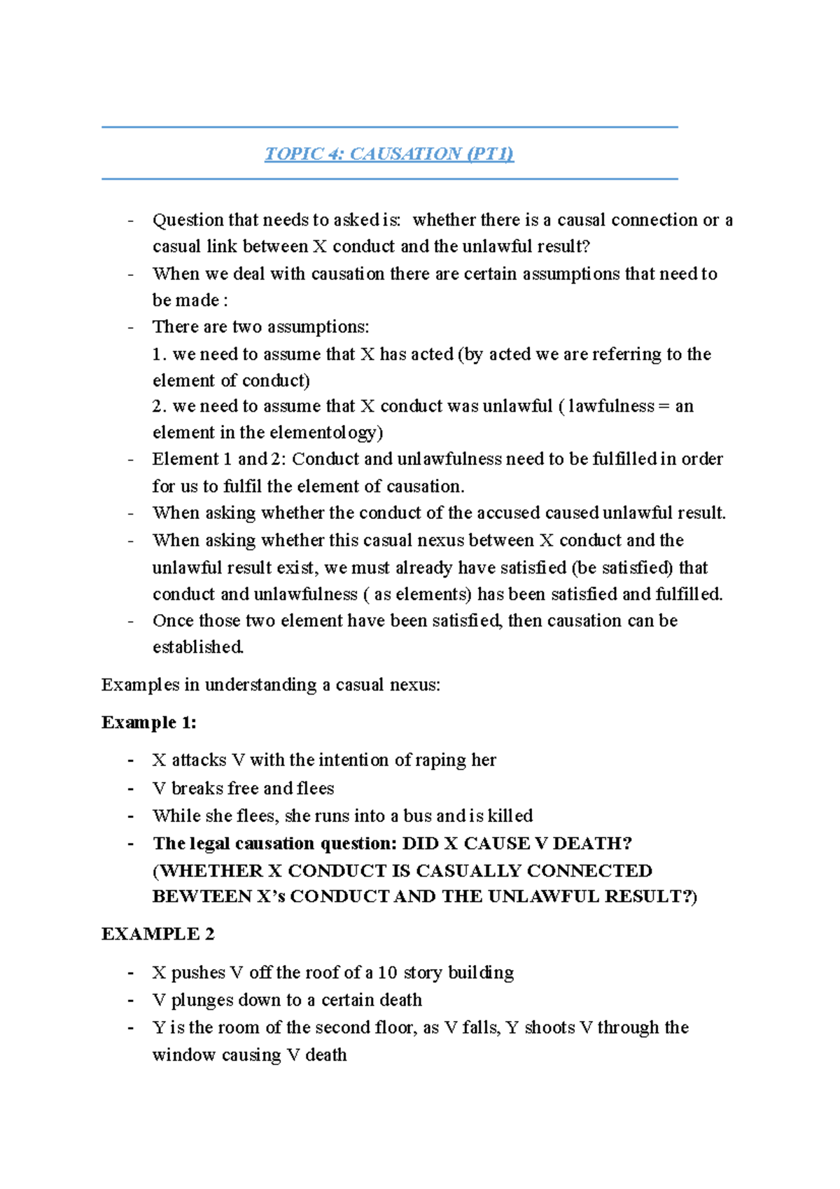 Topic 4 - Causation in Criminal Law - Notes and Case Examples - Studocu