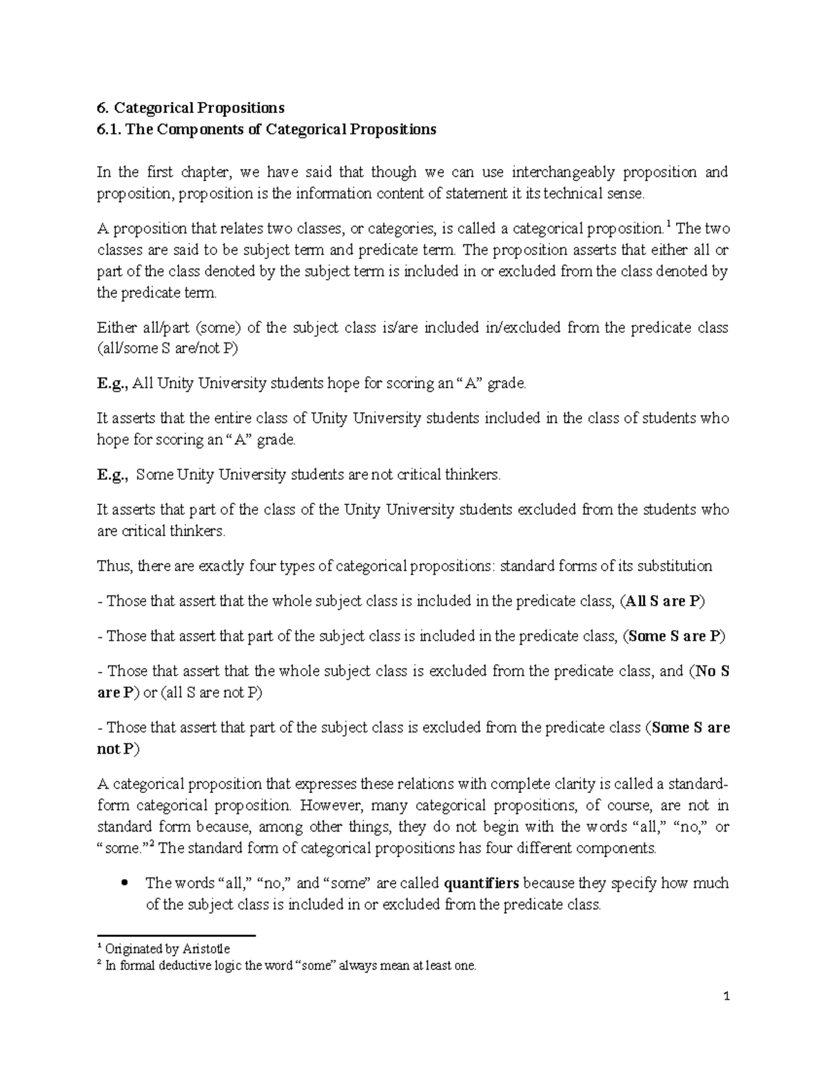 Chapter 6: Understanding Categorical Propositions and Their Elements - Studocu
