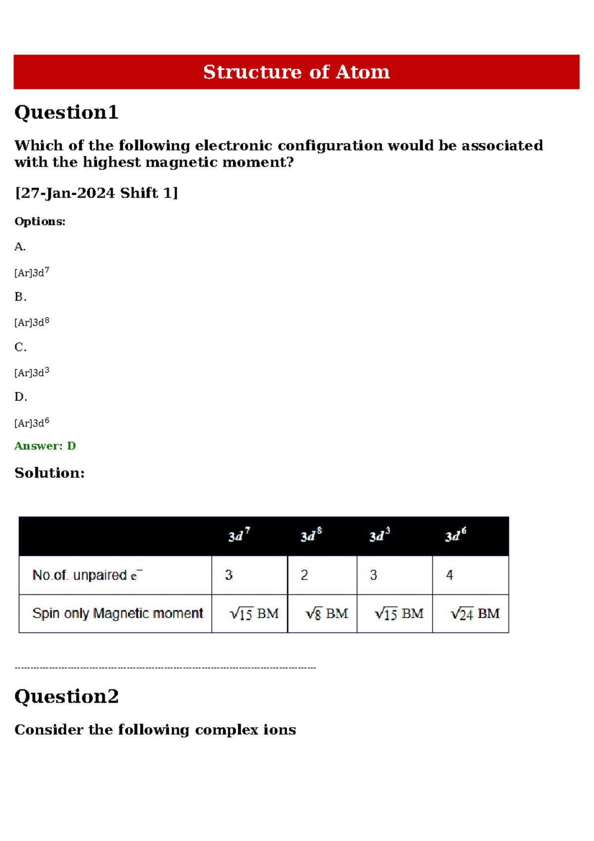 Atomic Structure & Magnetic Moments: Exam Q&A for CHEM 101 - Studocu