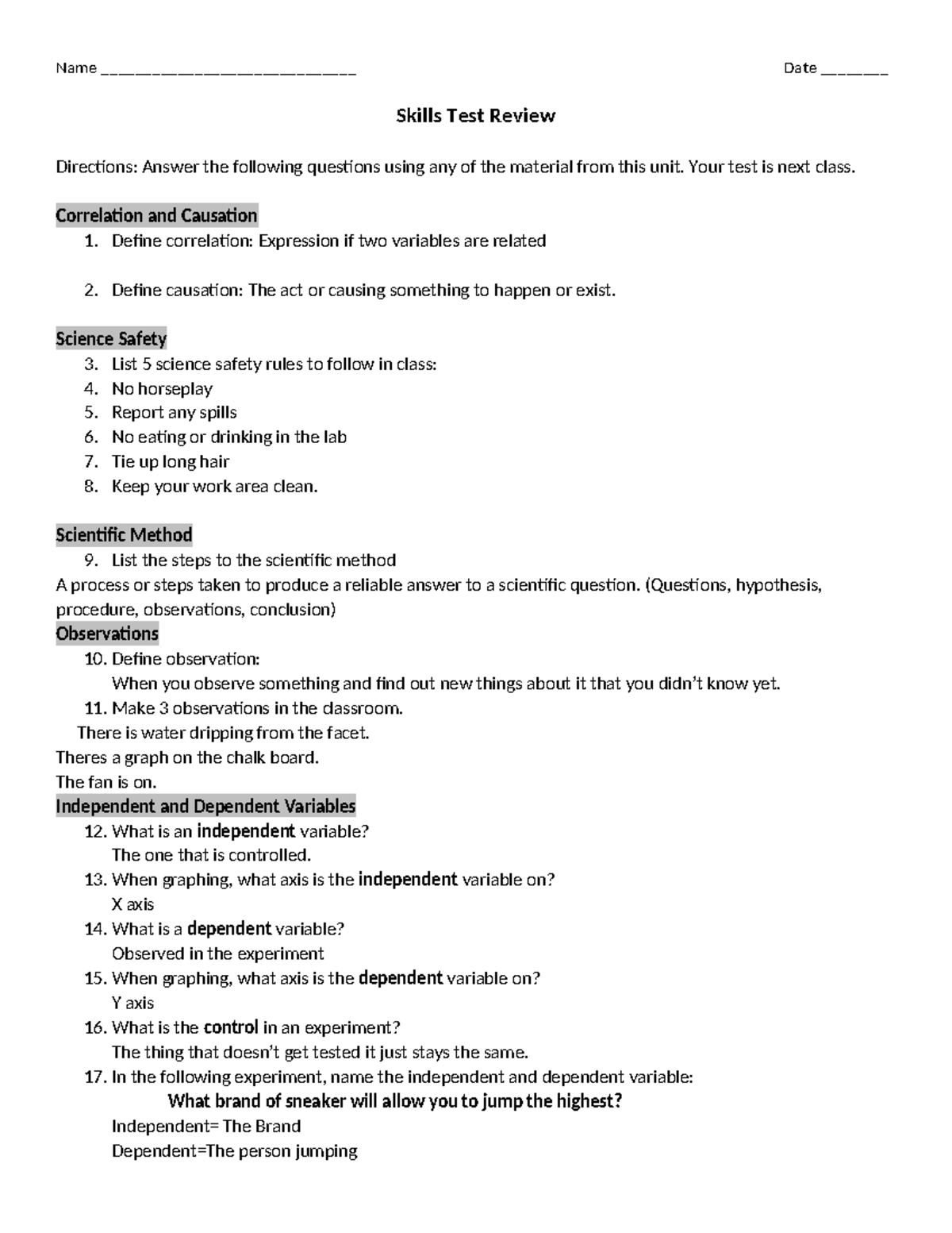 Skills Review - Name ______________________________ Date ...
