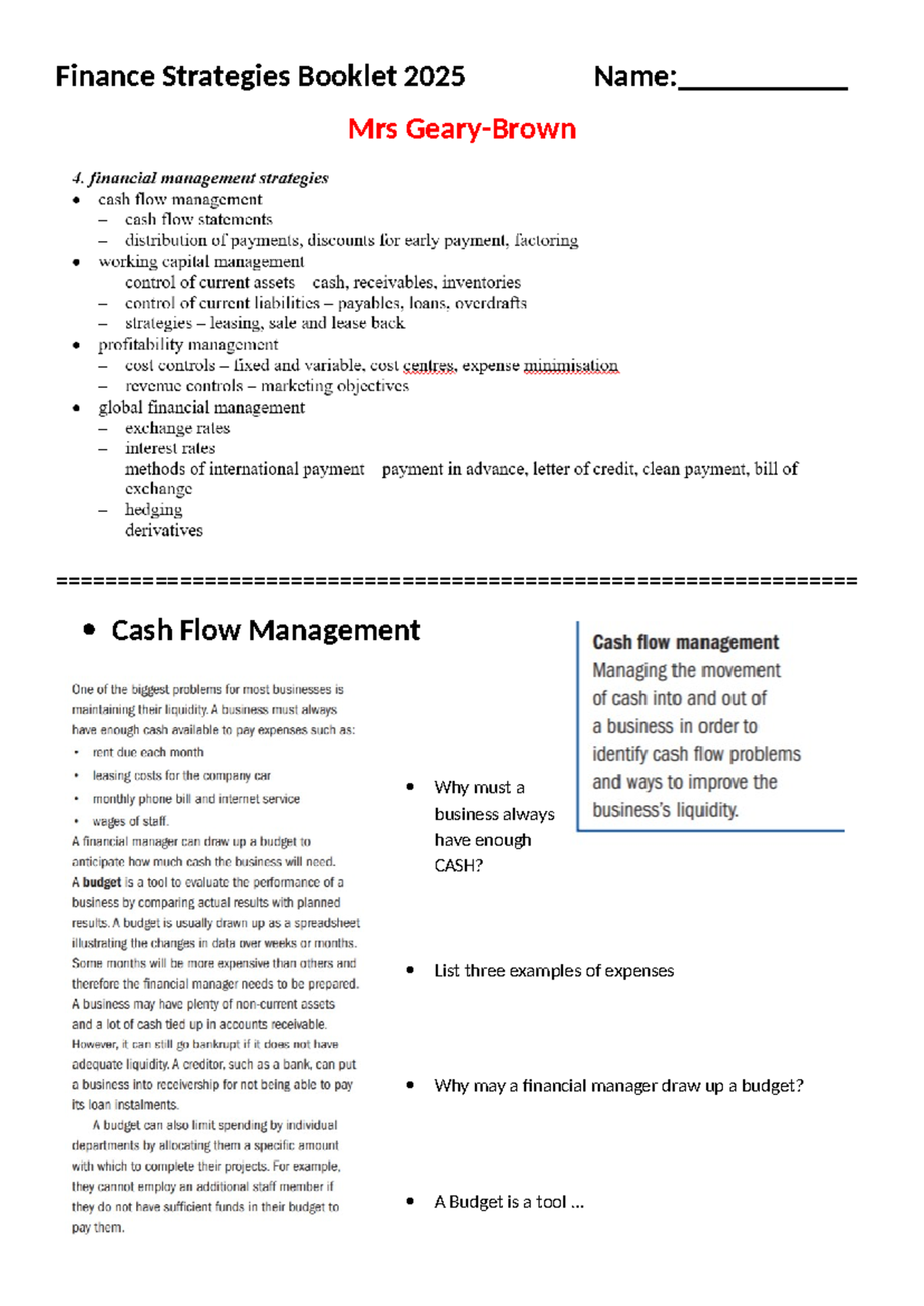 Finance Strategies Booklet 2025: Cash Flow & Working Capital Management ...