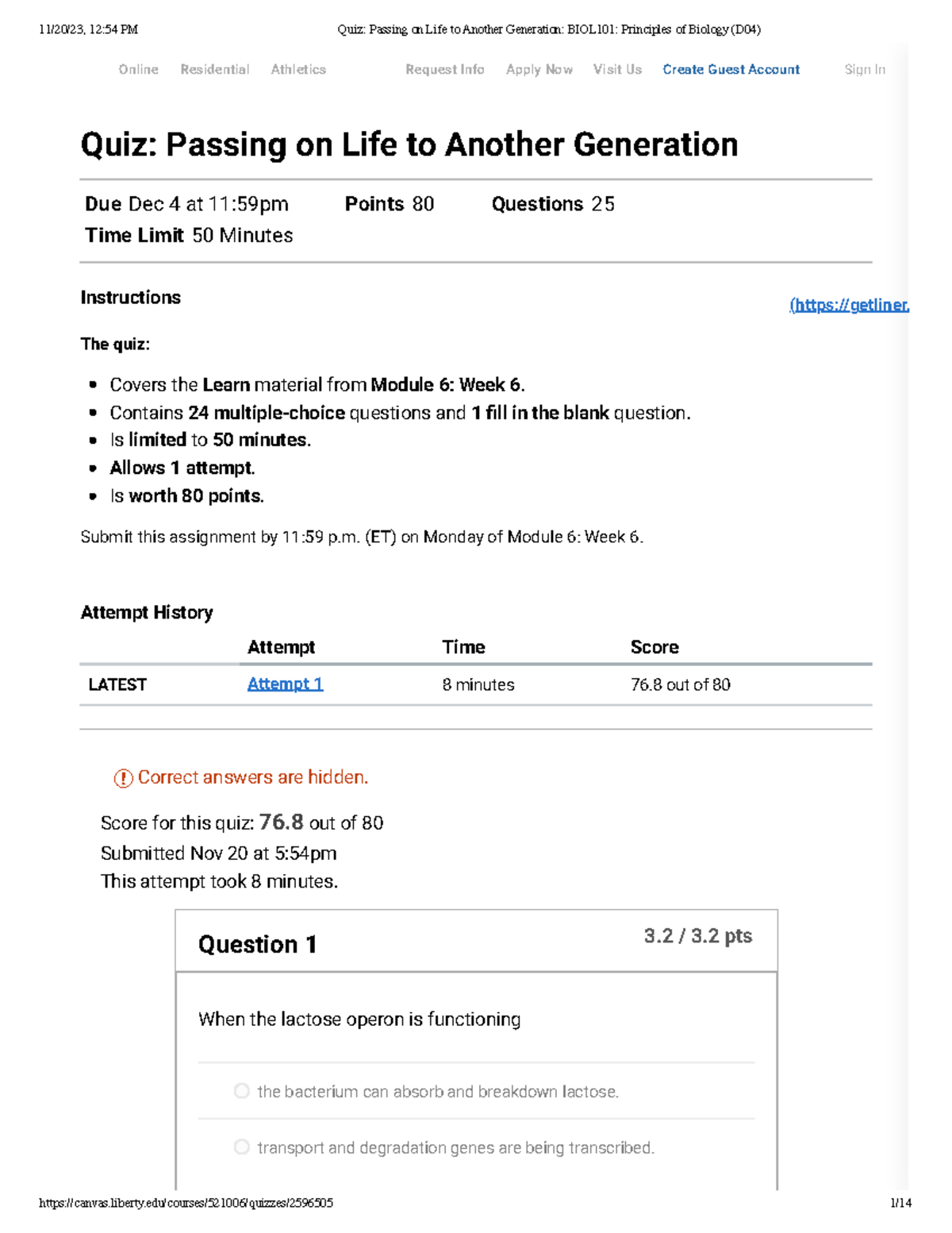 Quiz on Generational Life Transfer - BIOL101 (D04) - Studocu