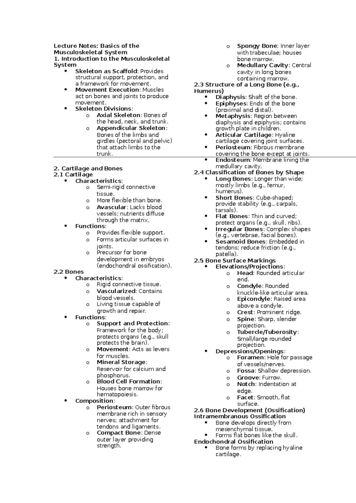Musculoskeletal System Anatomy copy - Lecture Notes: Basics of the ...