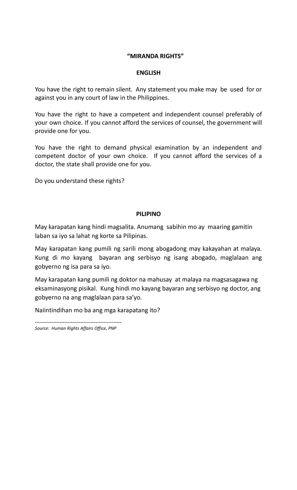 Miranda Rights: Understanding Your Legal Protections (PH) - Studocu