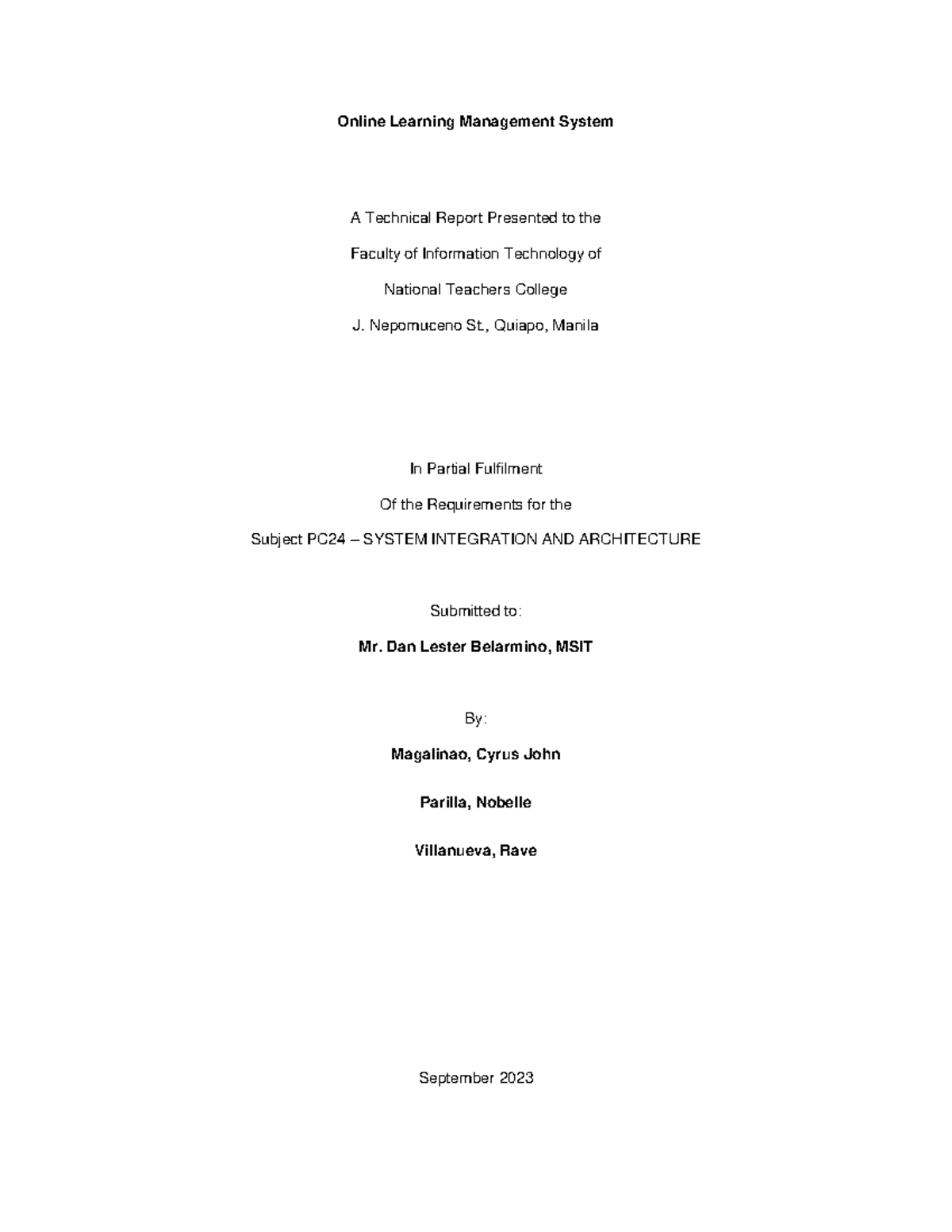 PC24 - System Integration and Architecture: Online Learning Management ...