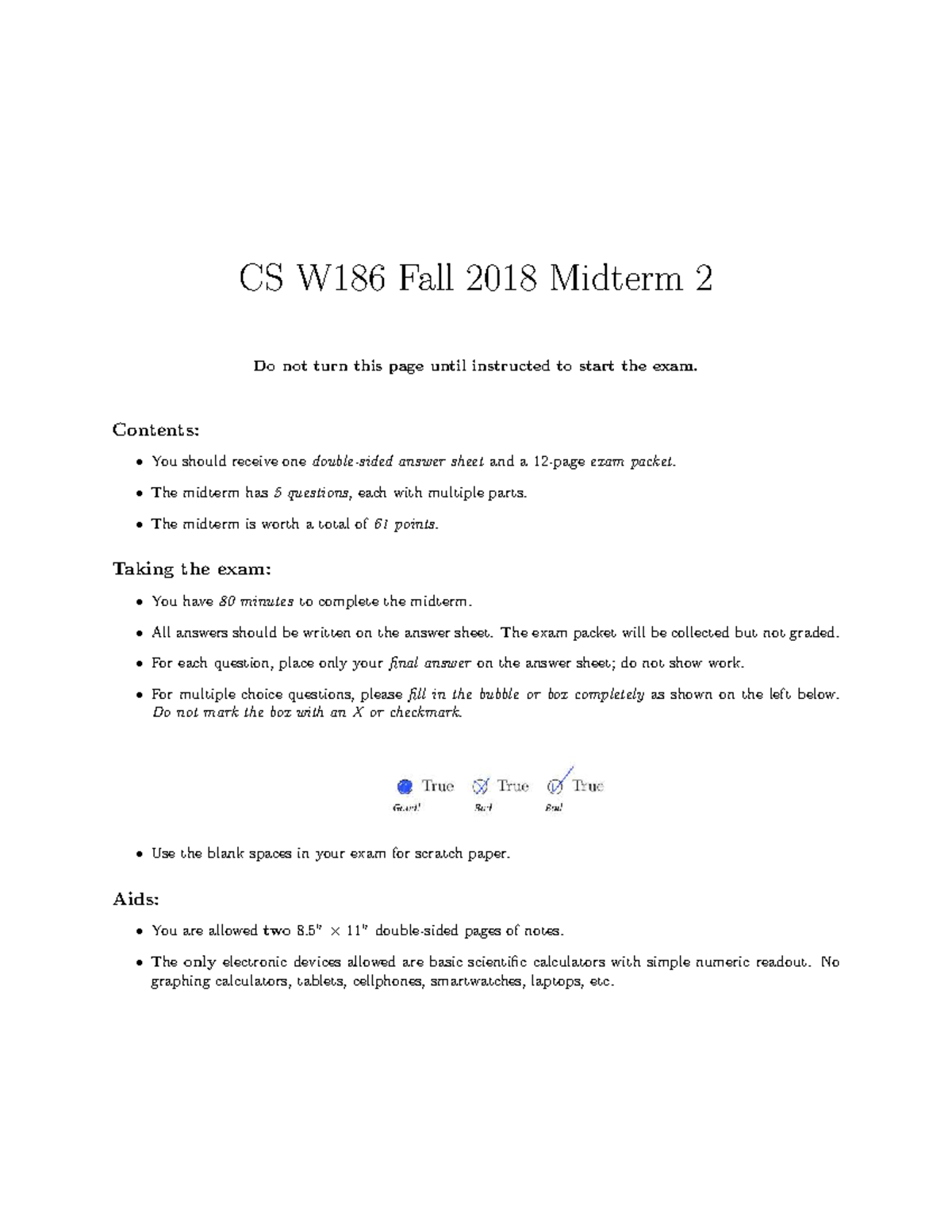 CS W186 Fall 2018 Midterm 2 Exam Instructions and Questions - Studocu