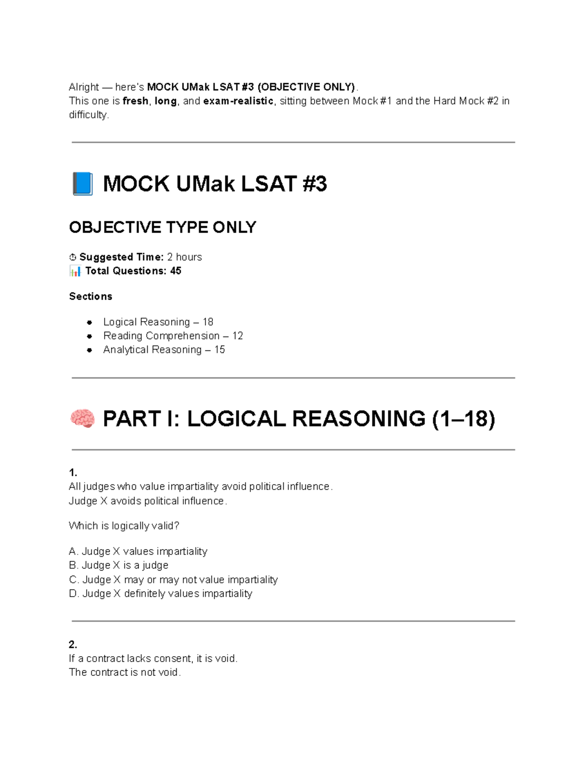 Mock #3 UMak LSAT Practice Material (Objective) - Studocu