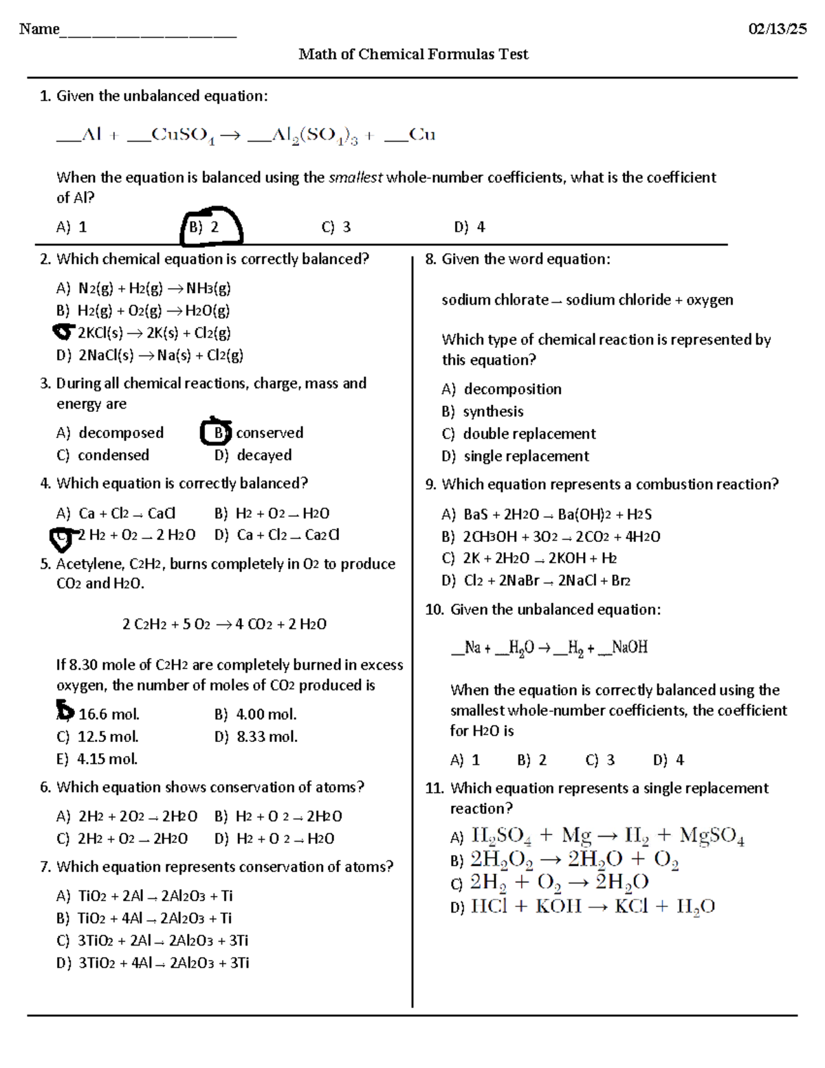 Math of Chemical Formulas Test 1 Review (Course Code: 174105) - Studocu