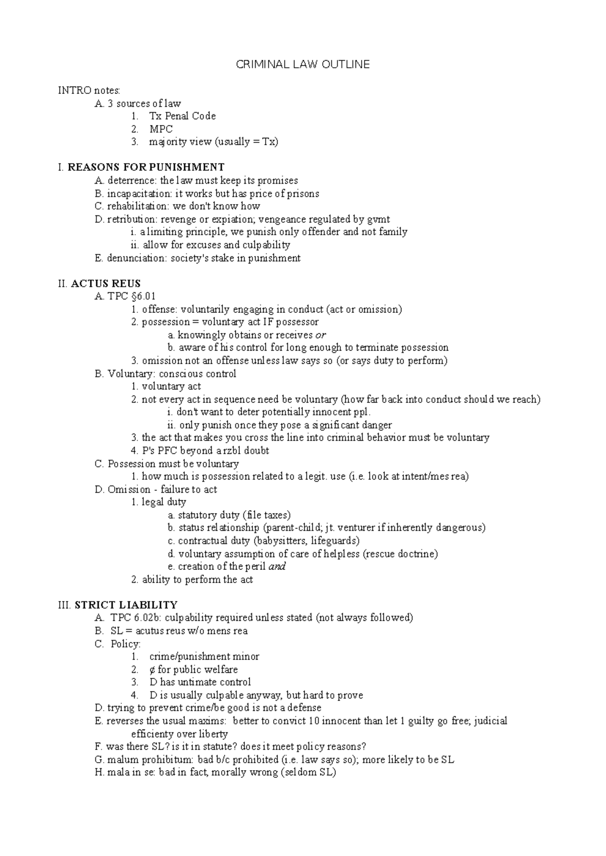 CRIMINAL LAW (CRIM 101) OUTLINE: Key Concepts & Principles - Studocu