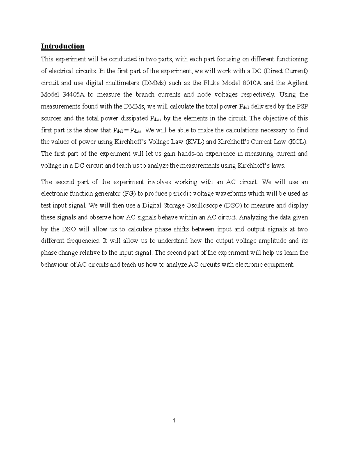 ELEC 275 Lab Report 1: DC and AC Circuit Analysis Experiment - Studocu