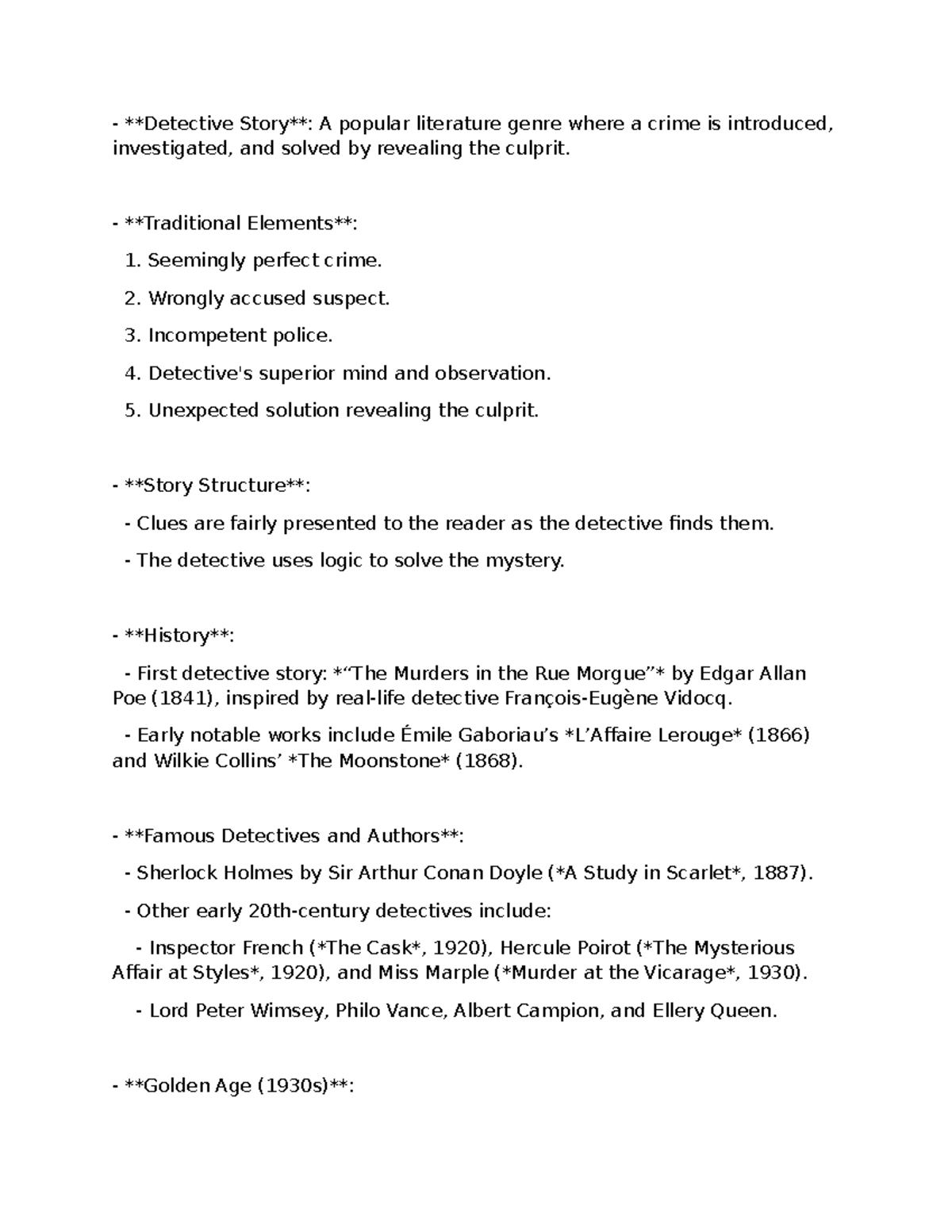 Detective Story Analysis: Elements & History in Literature - Studocu