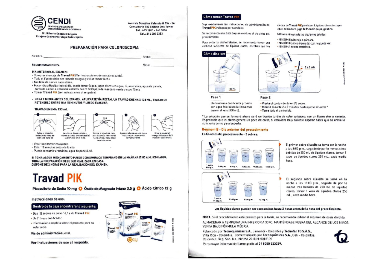 Preparación para Colonoscopia con Travad PIK: Instrucciones Detalladas ...