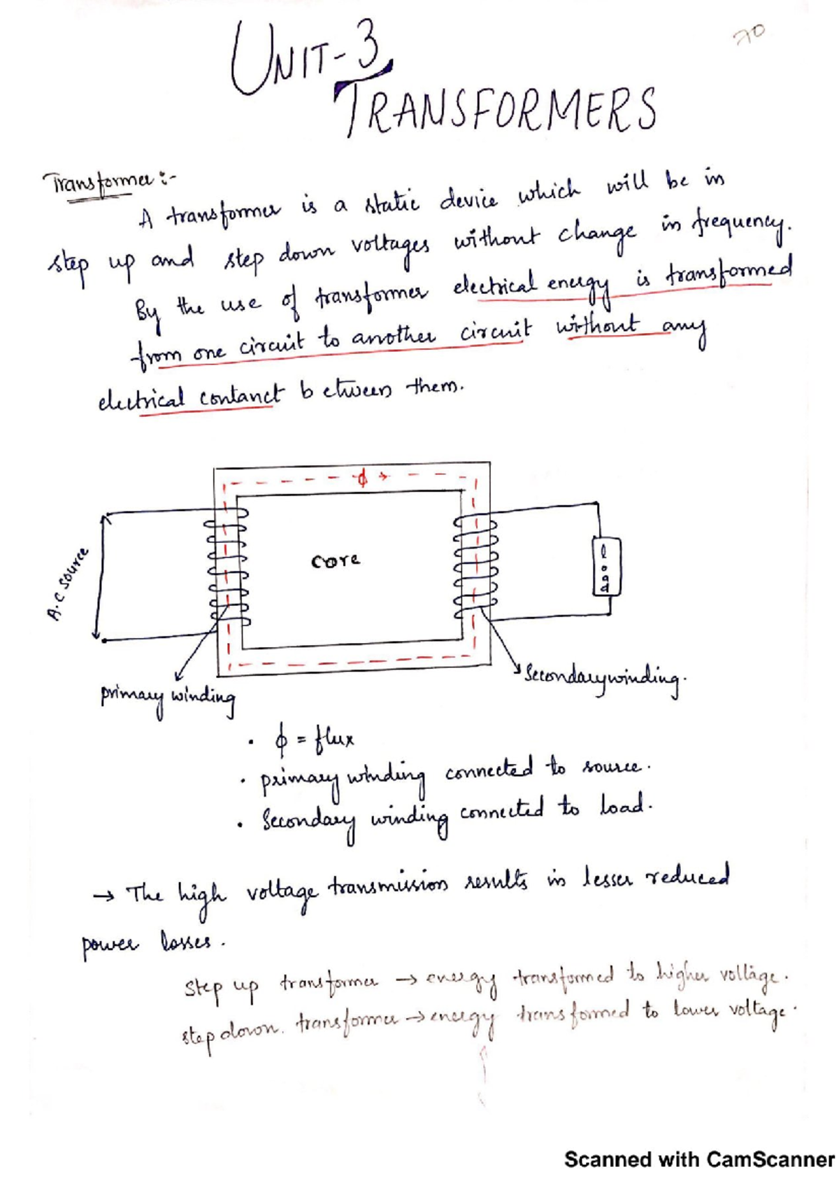 BEE 3RD UNIT - Lecture Notes on Transformers and Their Principles - Studocu