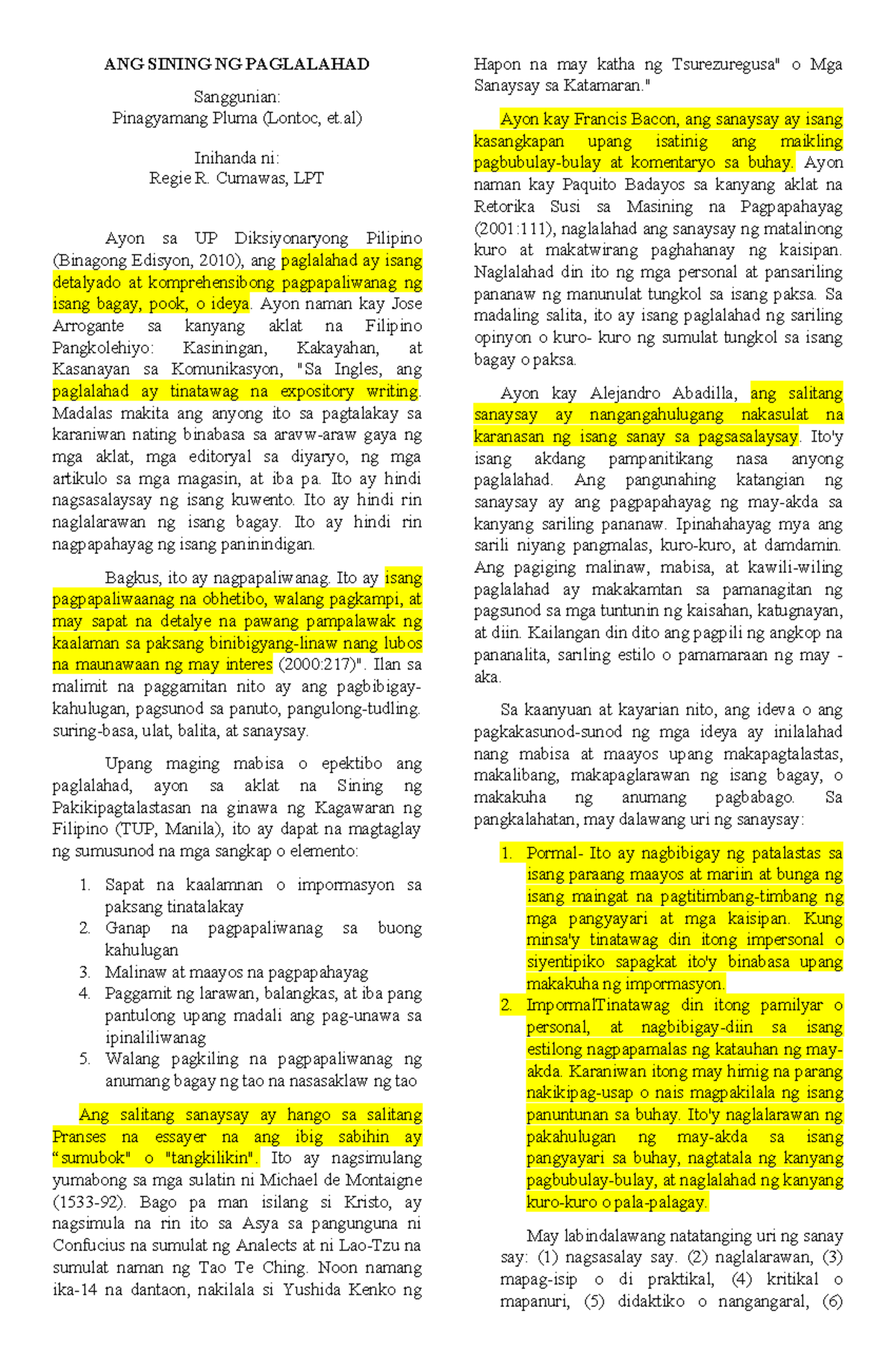 Pagsusuri at Paglalahad ng mga Estratehiya sa Pagsulat ng Sanaysay ...