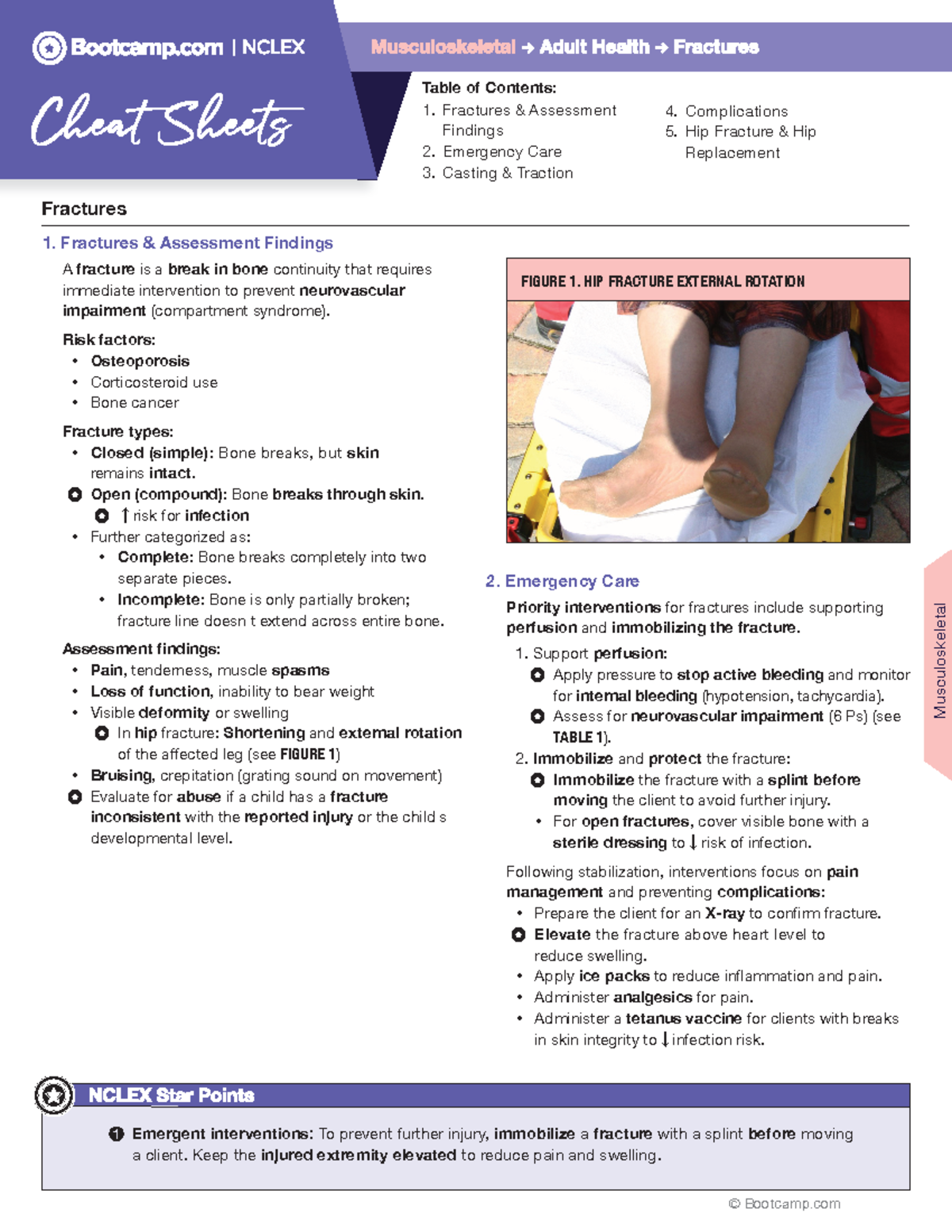 Fractures Cheat Sheet - Table of Contents: Fractures & Assessment ...