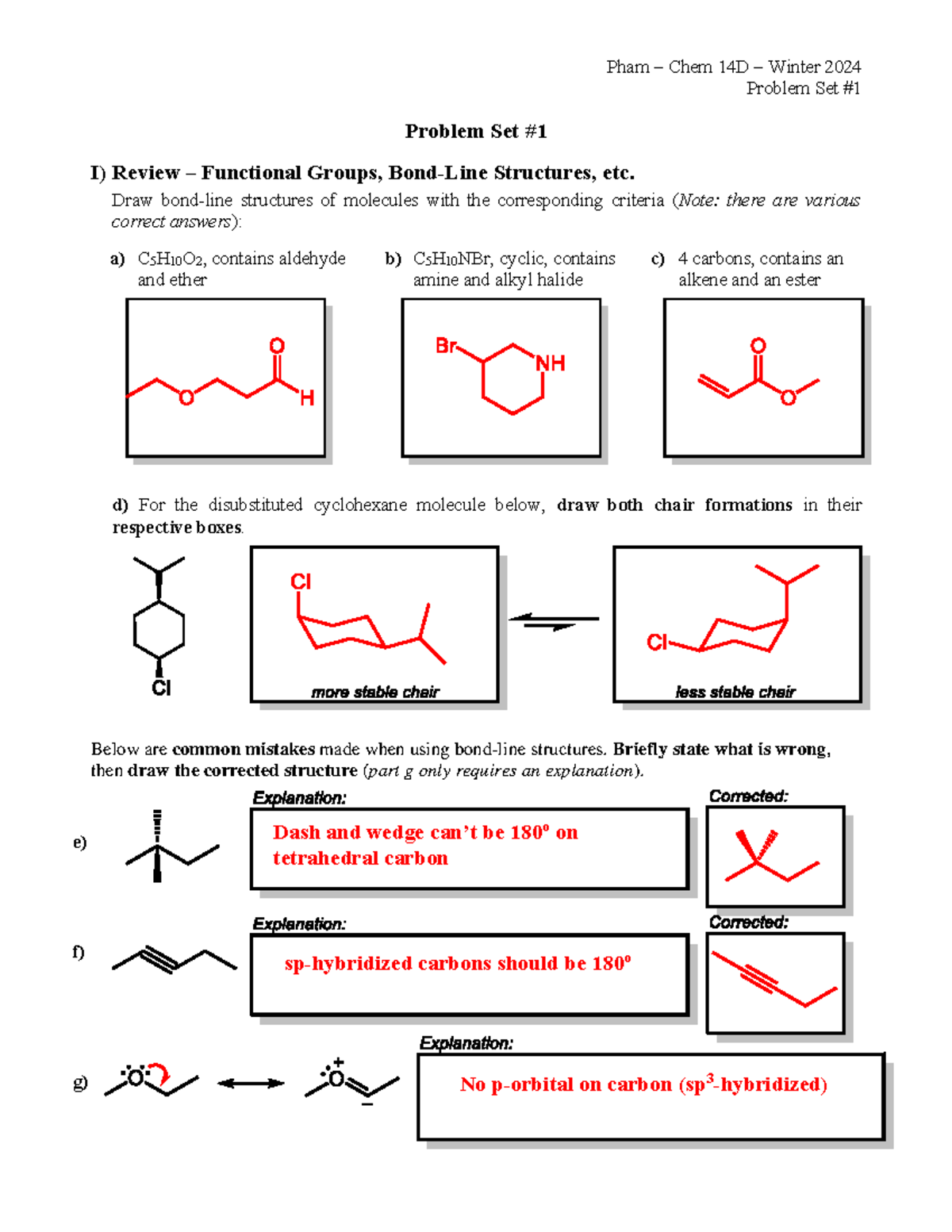 Pham Chem 14D Winter 2024 Problem Set I-VI Review and Solutions - Studocu